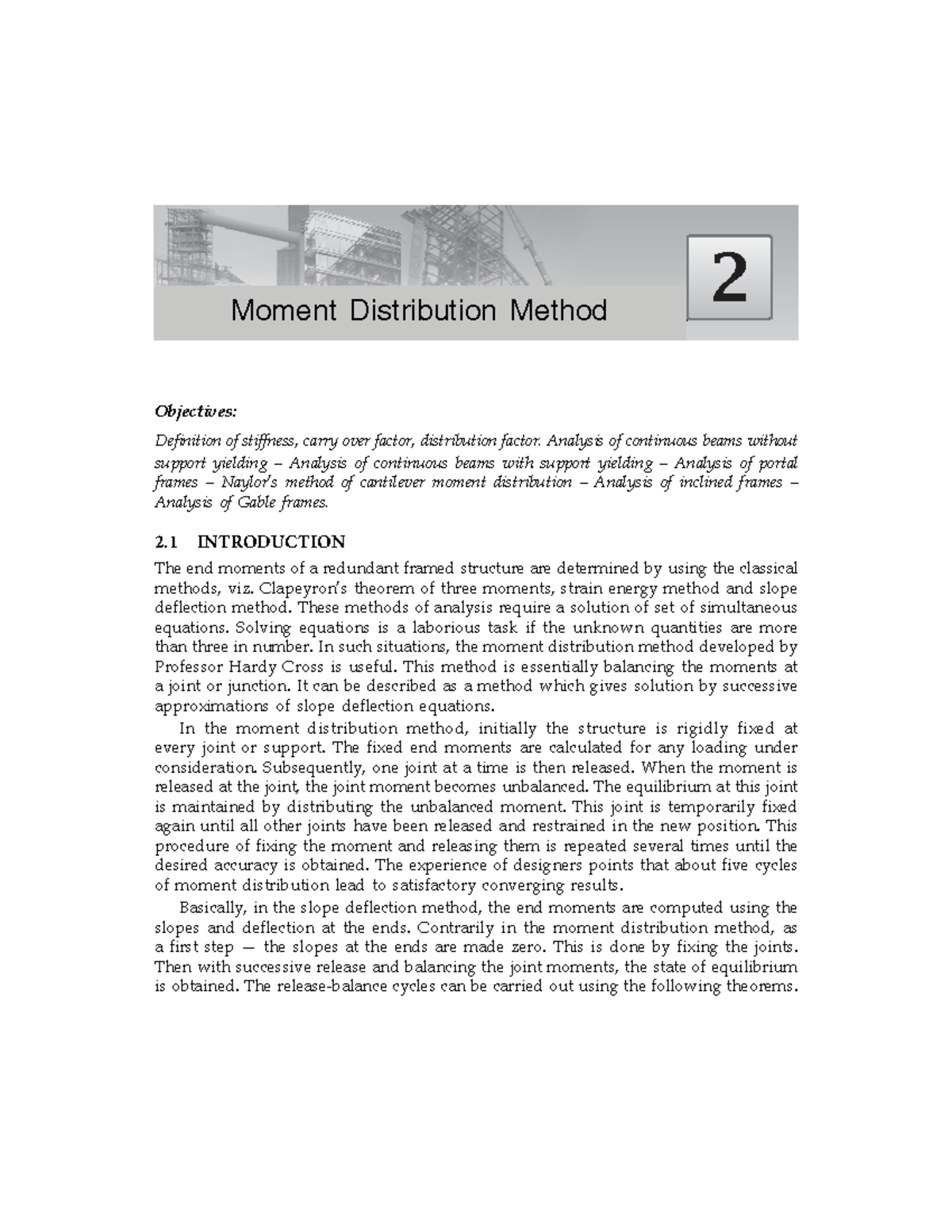 Moment distribution notess - Objectives: Definition of stiffness, carry ...