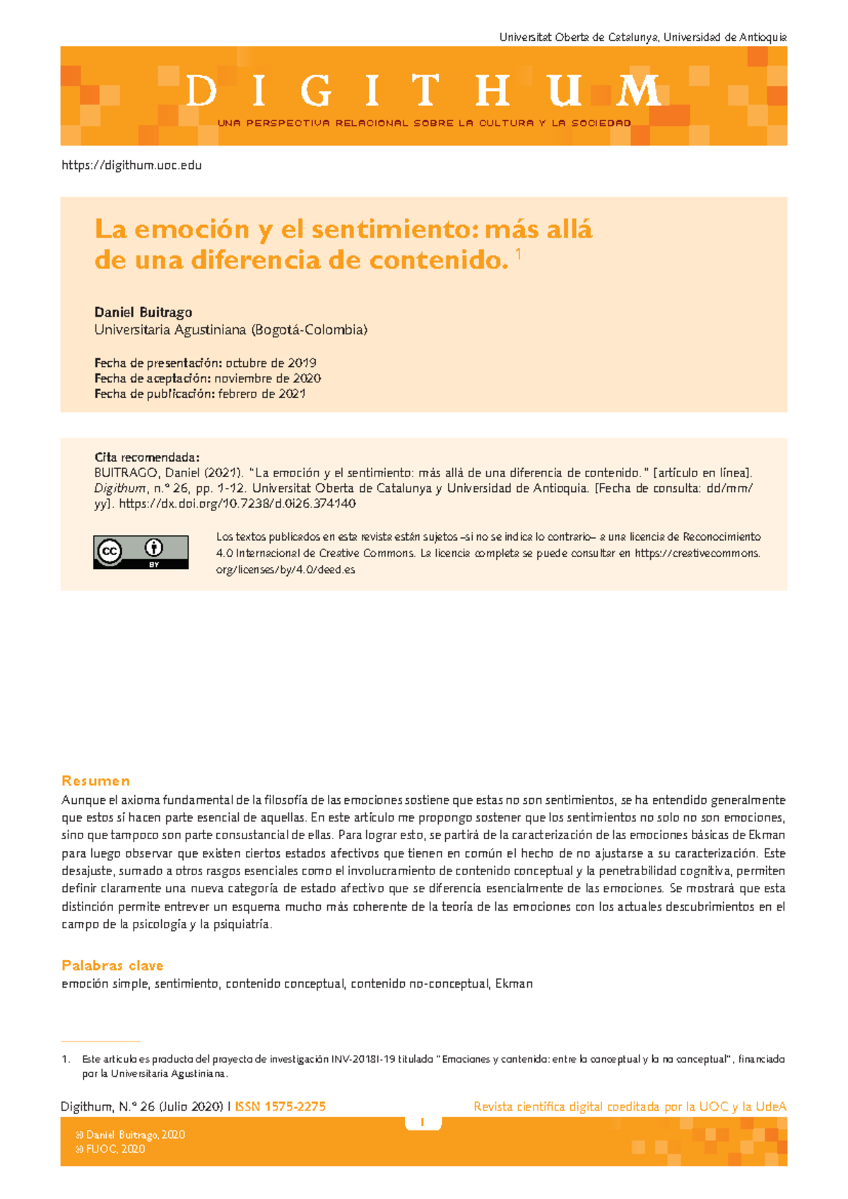 Dialnet-La Emocion YEl Sentimiento-8397707 - 1 digithum.uoc Digithum, N ...