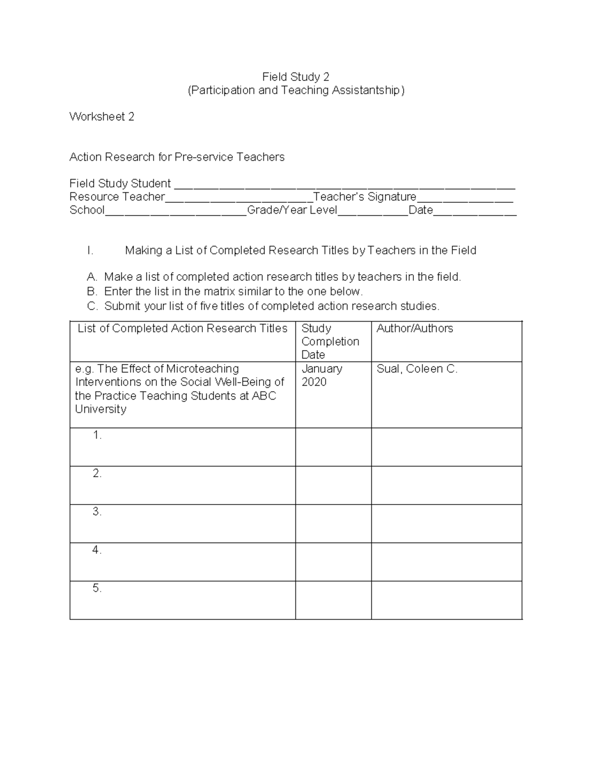 Field Study 2 Worksheet 2 updated - Field Study 2 (Participation and ...