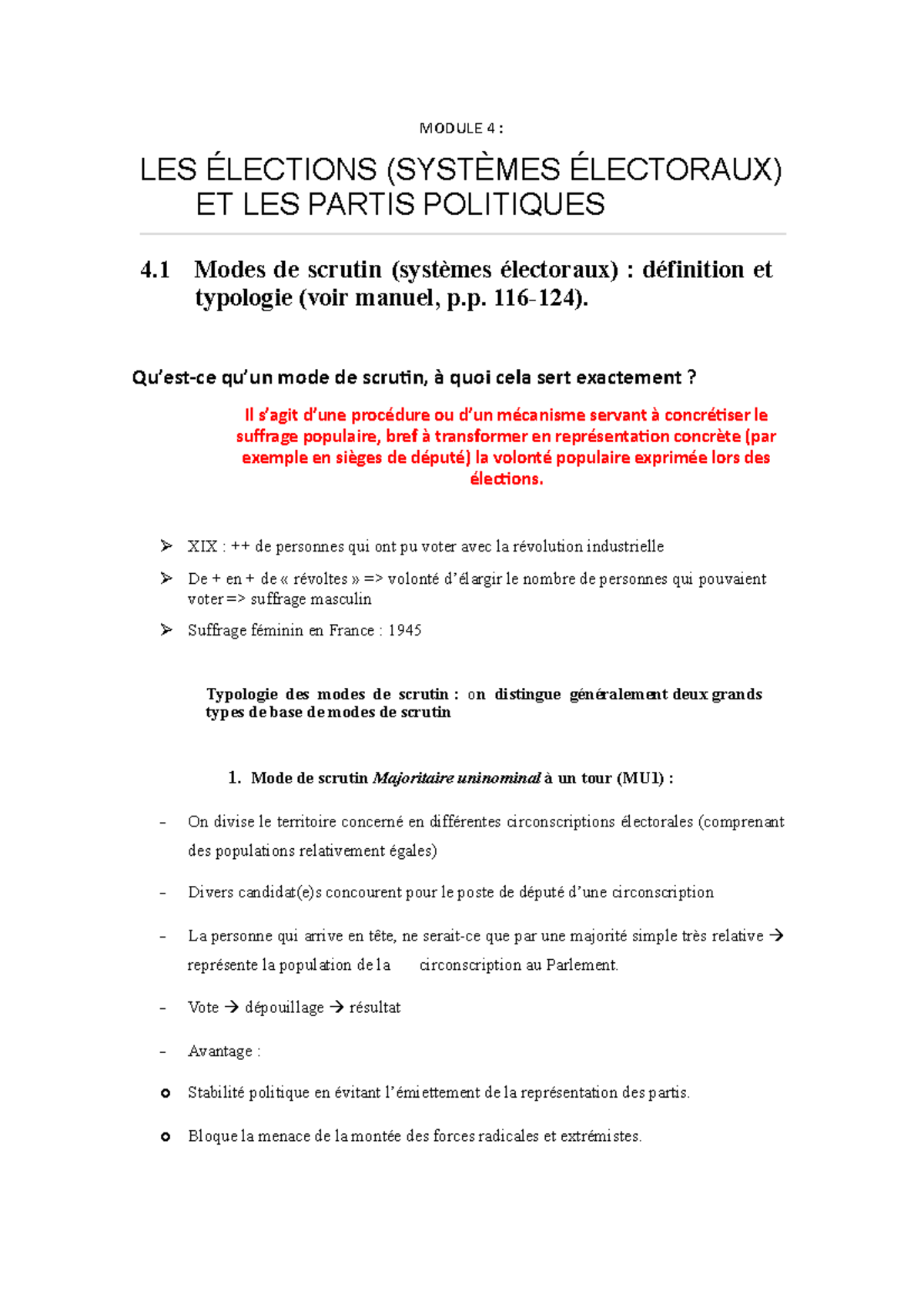 Module 4 - MODULE 4 : LES ÉLECTIONS (SYSTÈMES ÉLECTORAUX) ET LES PARTIS ...