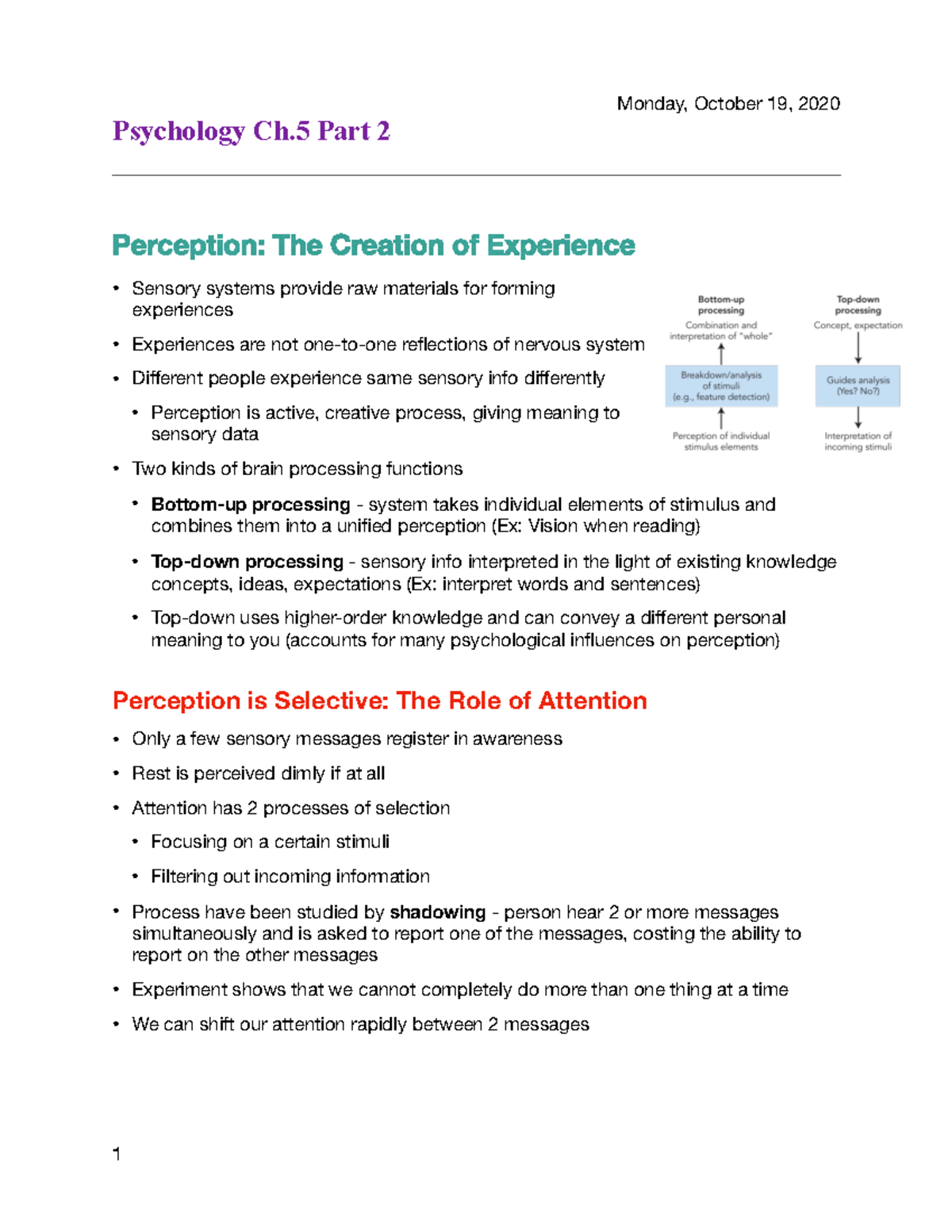 Chapter 5 Part 2 - Dr Atkinson - Psychology Ch Part 2 Perception: The ...