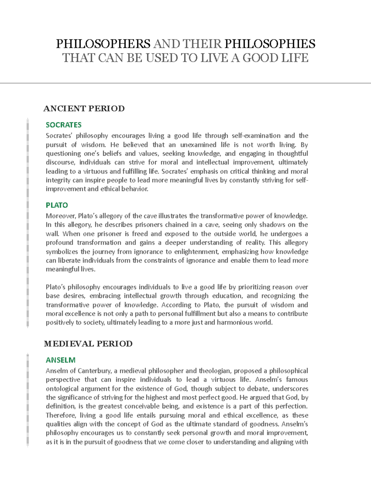 Philosophers AND HOW Their Philosophies CAN Encourage TO LIVE A GOOD ...