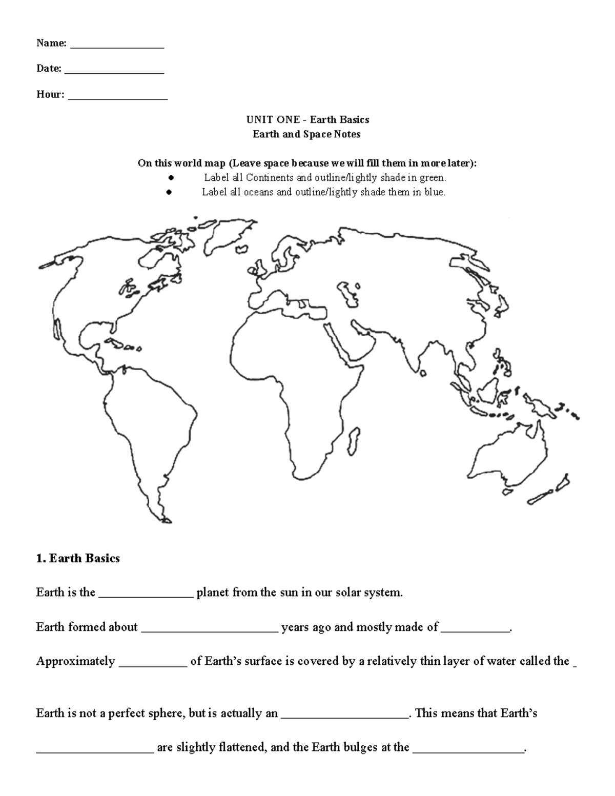 Notes [Earth and Space] - Earth Basics - Name: _________________ Date