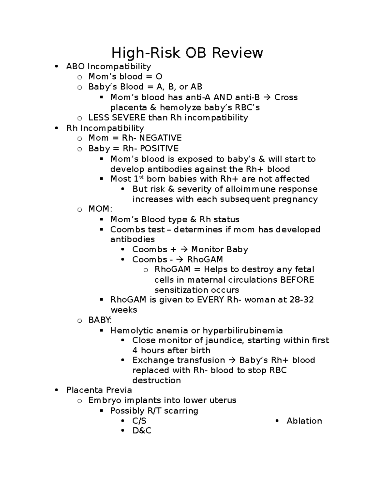 High-Risk OB Review - Is a CNS depressant, can lead to respiratory ...