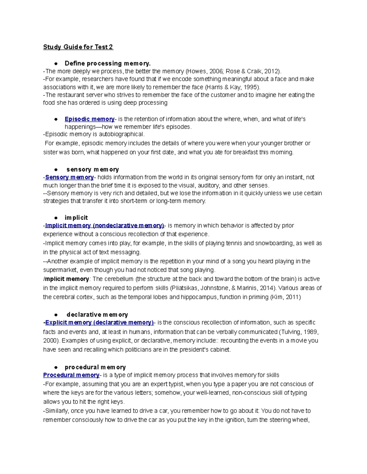 Chapters 4-6 study guide - Study Guide for Test 2 Define processing ...