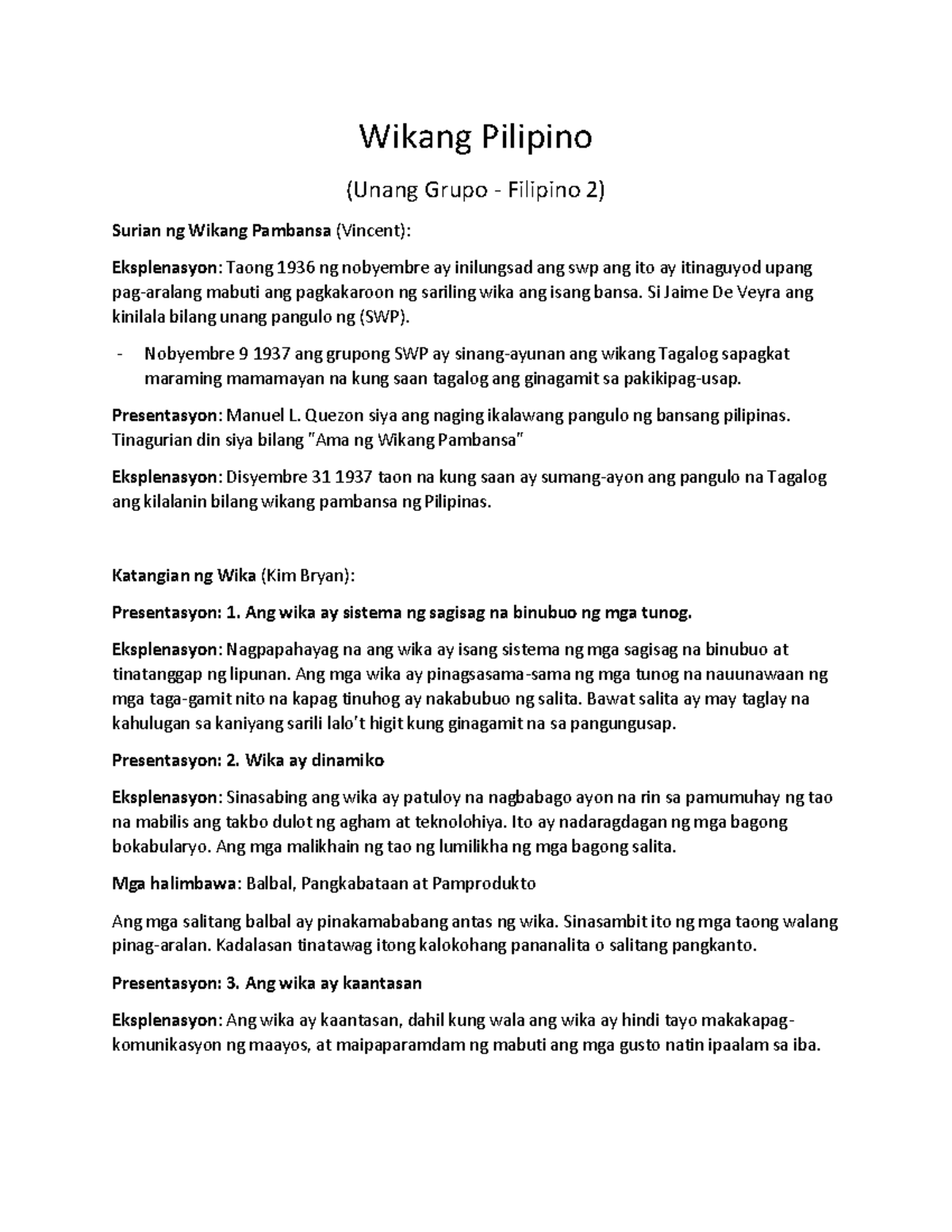 Wikang-Pilipino - Lecture in Filipino - Wikang Pilipino (Unang Grupo ...