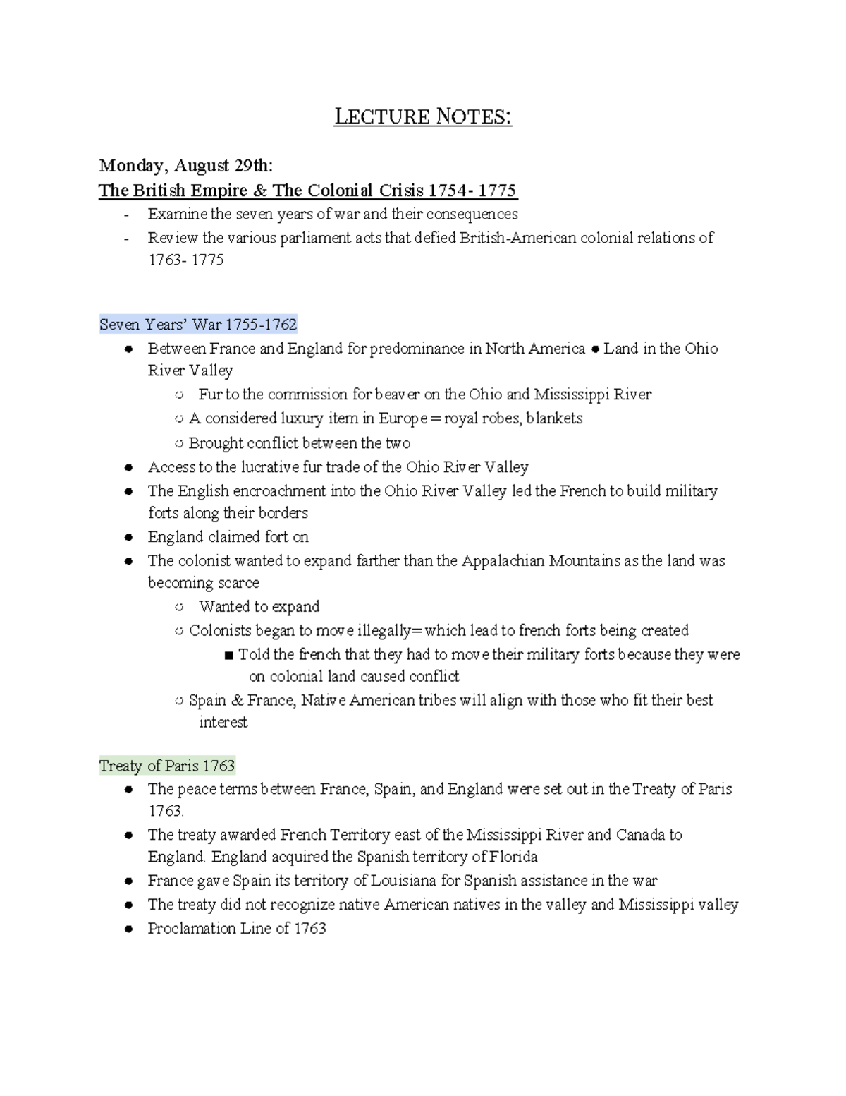 Essentials US History part 1 - Lecture Notes: Monday, August 29th: The ...