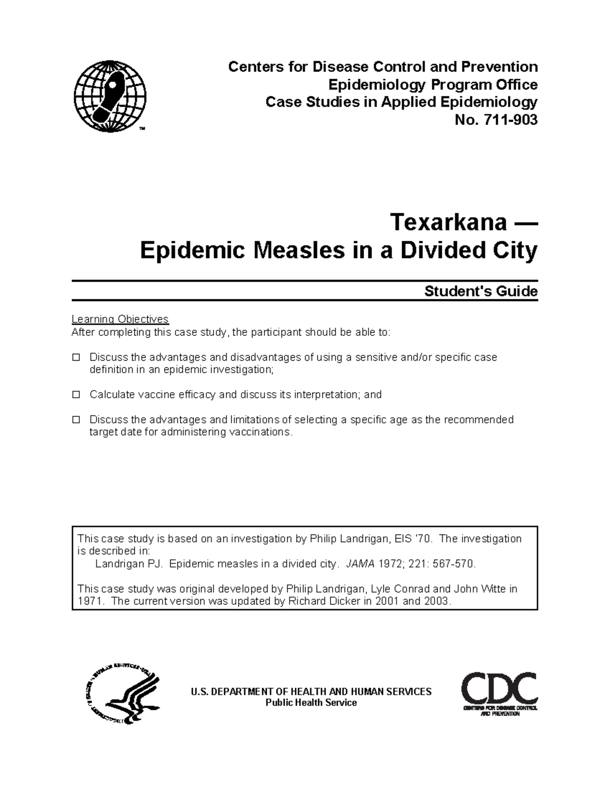 Assignment 4. CDC Case Study - Centers for Disease Control and ...