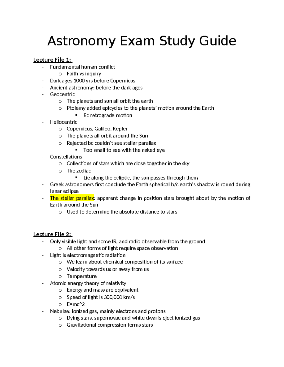 Astronomy Exam Study Guide - Astronomy Exam Study Guide Lecture File 1 ...