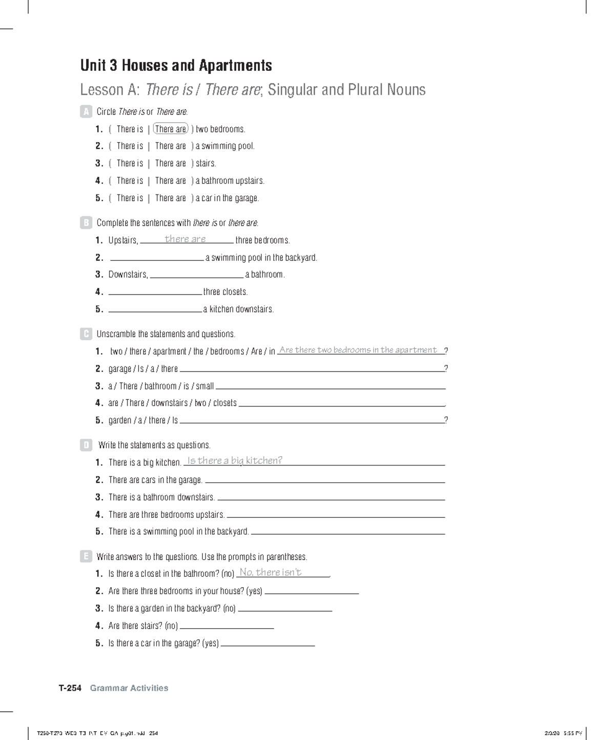 World English 3e Level Intro Grammar Activities Unit 3 Lesson A T 254