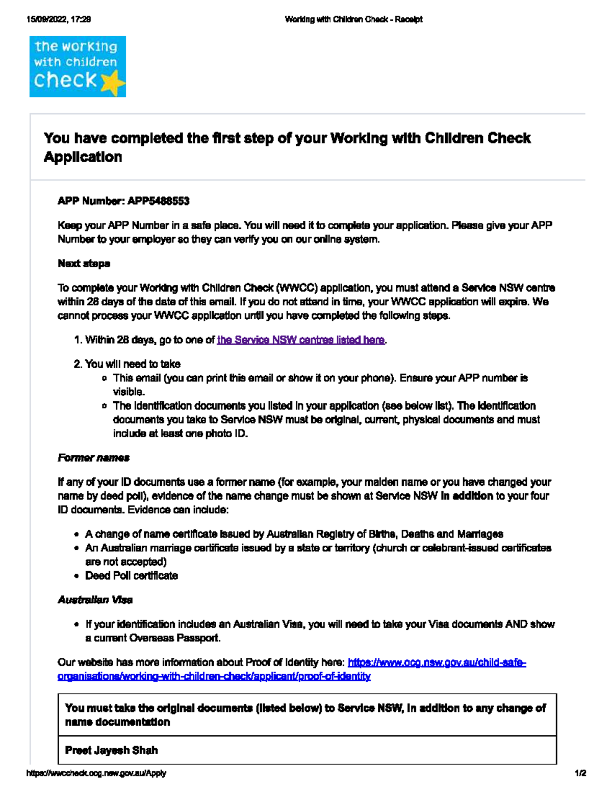 Application Working WITH Children Check - CIVL2016 - Studocu