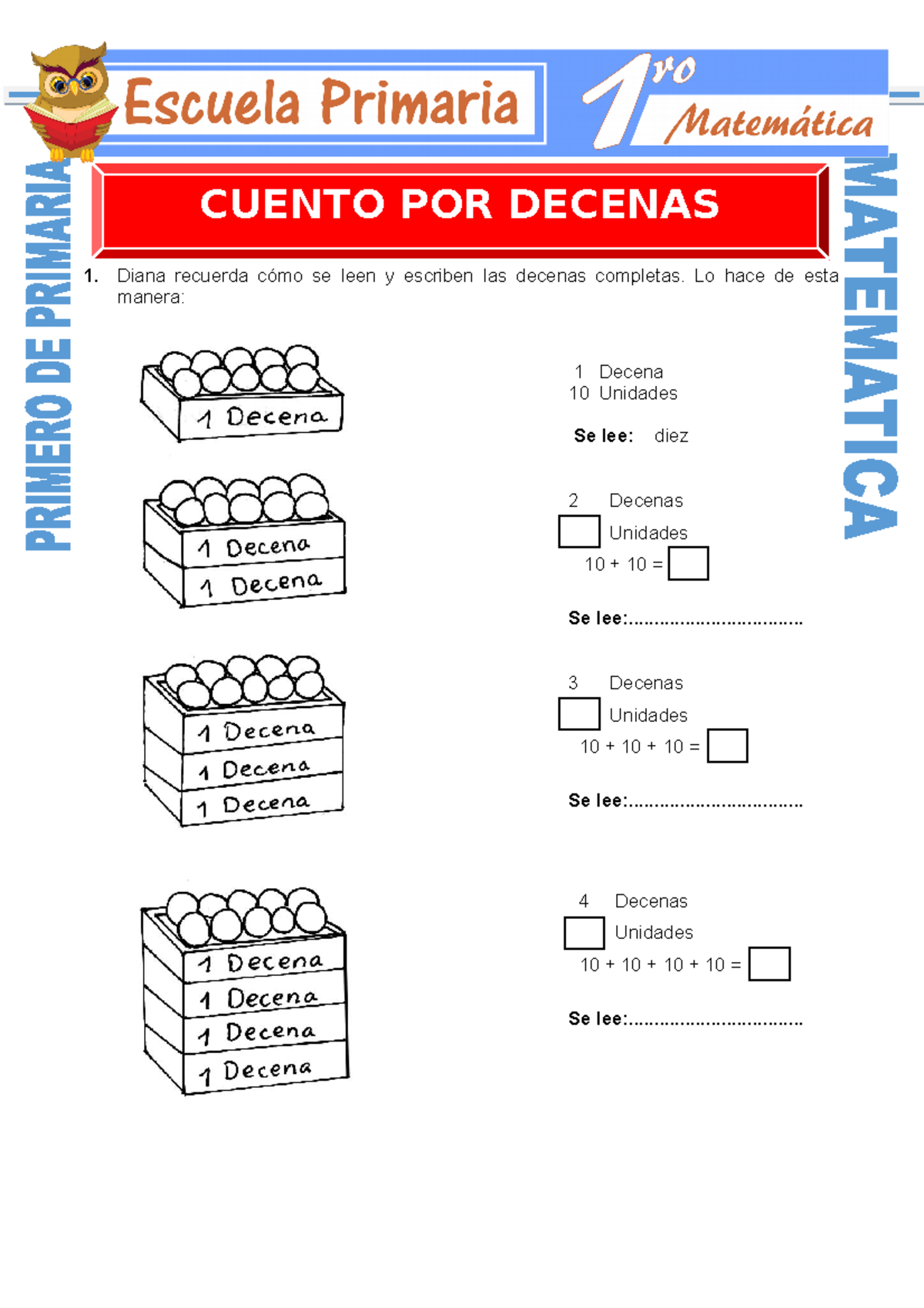 Cuento por Decenas para Primero de Primaria - Primero de Primaria 1. Diana recuerda cómo se leen ...