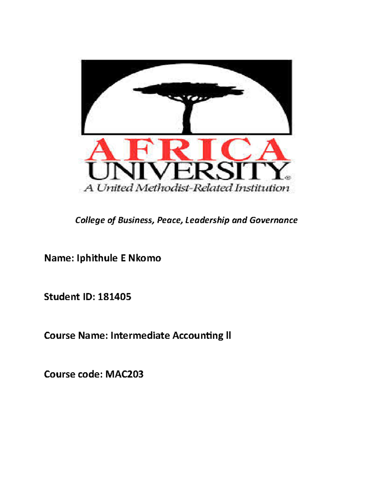 IAS 37 Assignment - College of Business, Peace, Leadership and ...