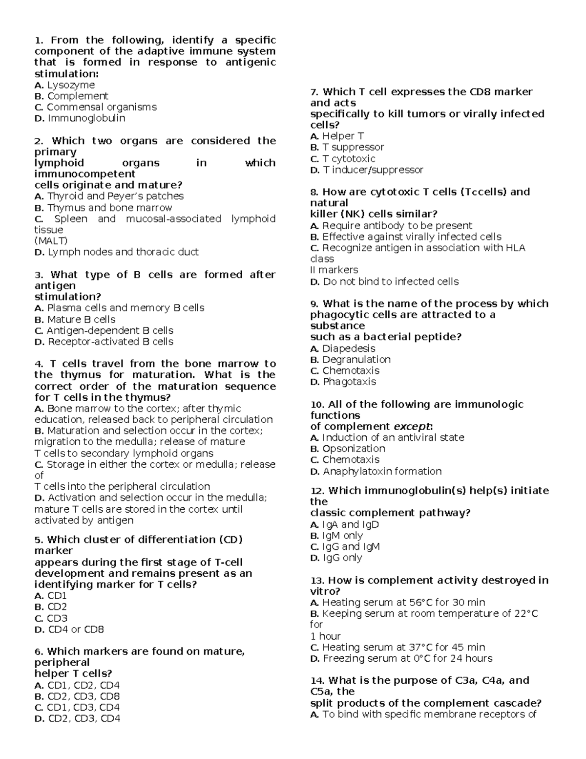 ImmunoSero Reviewer - 1. From the following, identify a specific ...