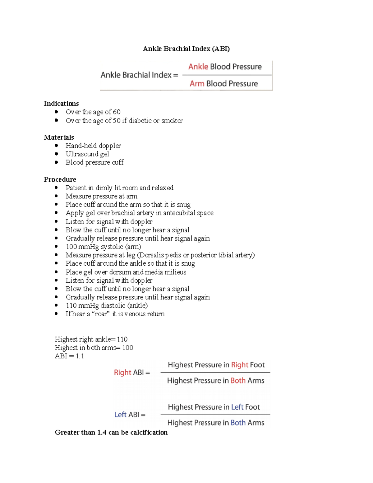 Ankle Brachial Index (ABI) - Ankle Brachial Index (ABI) Indications ...