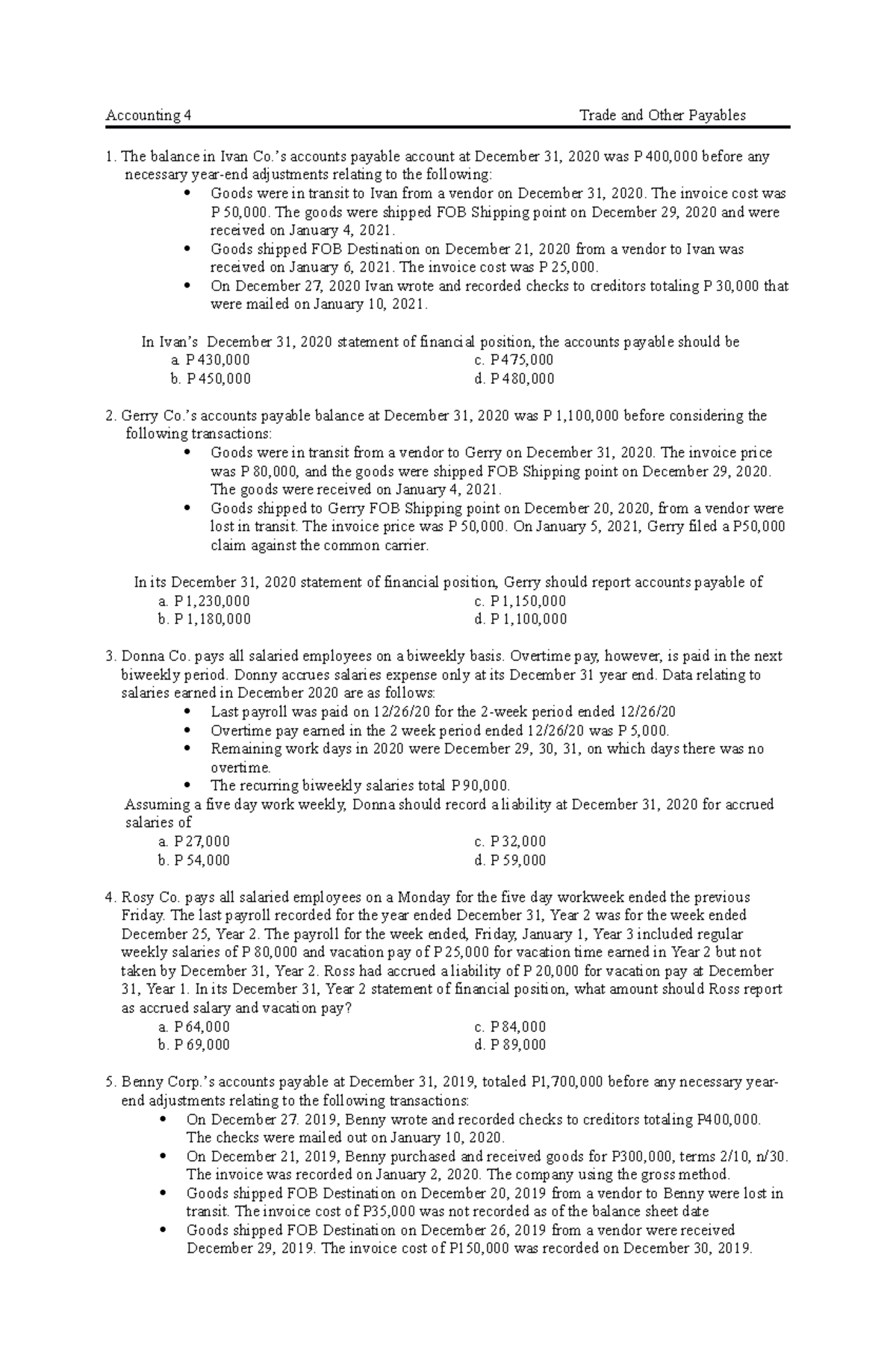 Accounting 4 Module 1 2,3,4,5,6,7,8 and 10 - Accountancy - Studocu