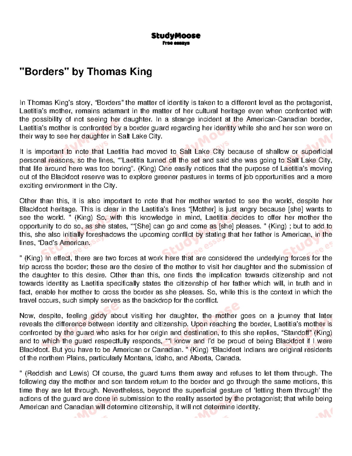 Borders by Thomas King - book - "Borders" by Thomas King In Thomas King’s story, “Borders” - Studocu