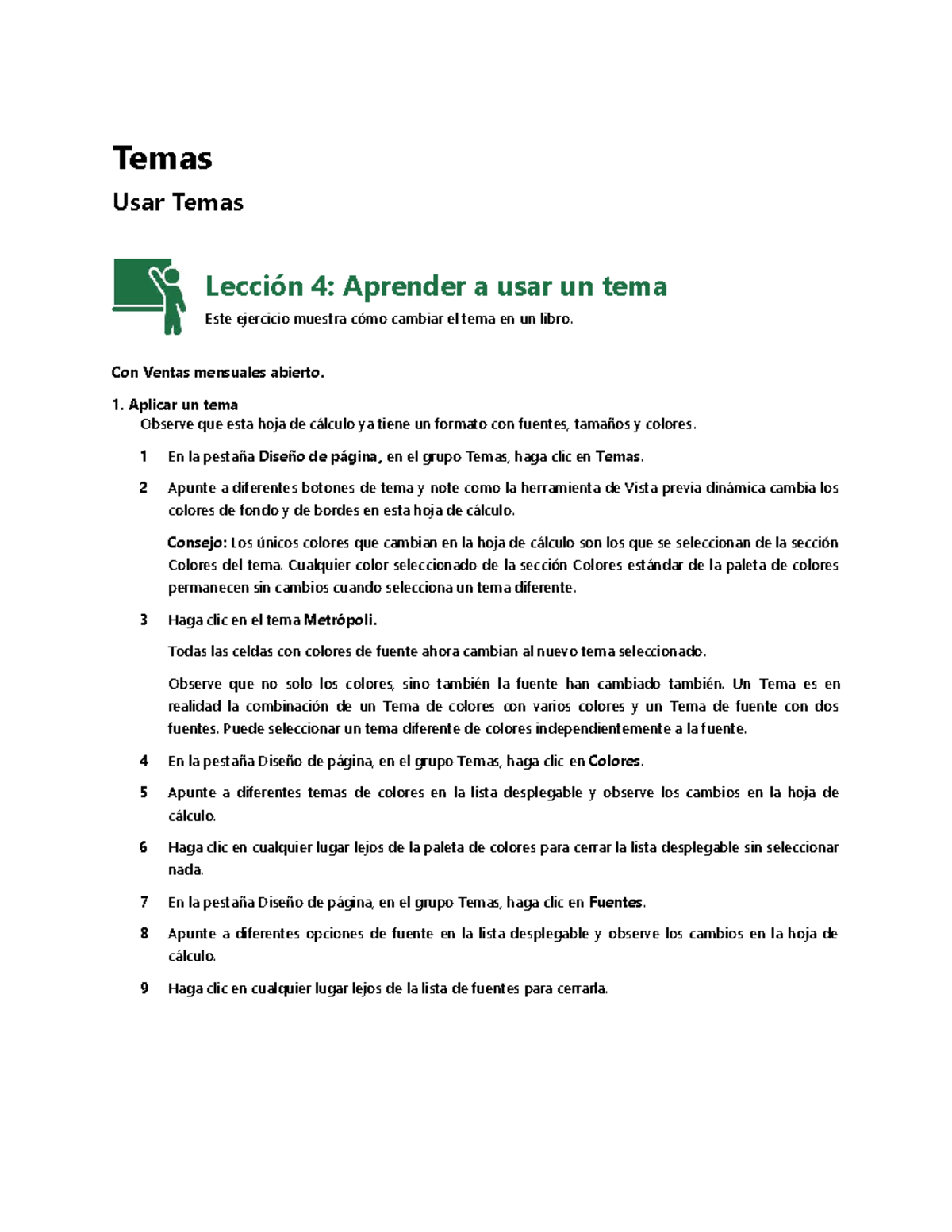 3-L4 - MANUAL DE EXCEL - Temas Usar Temas Lección 4: Aprender a usar un ...