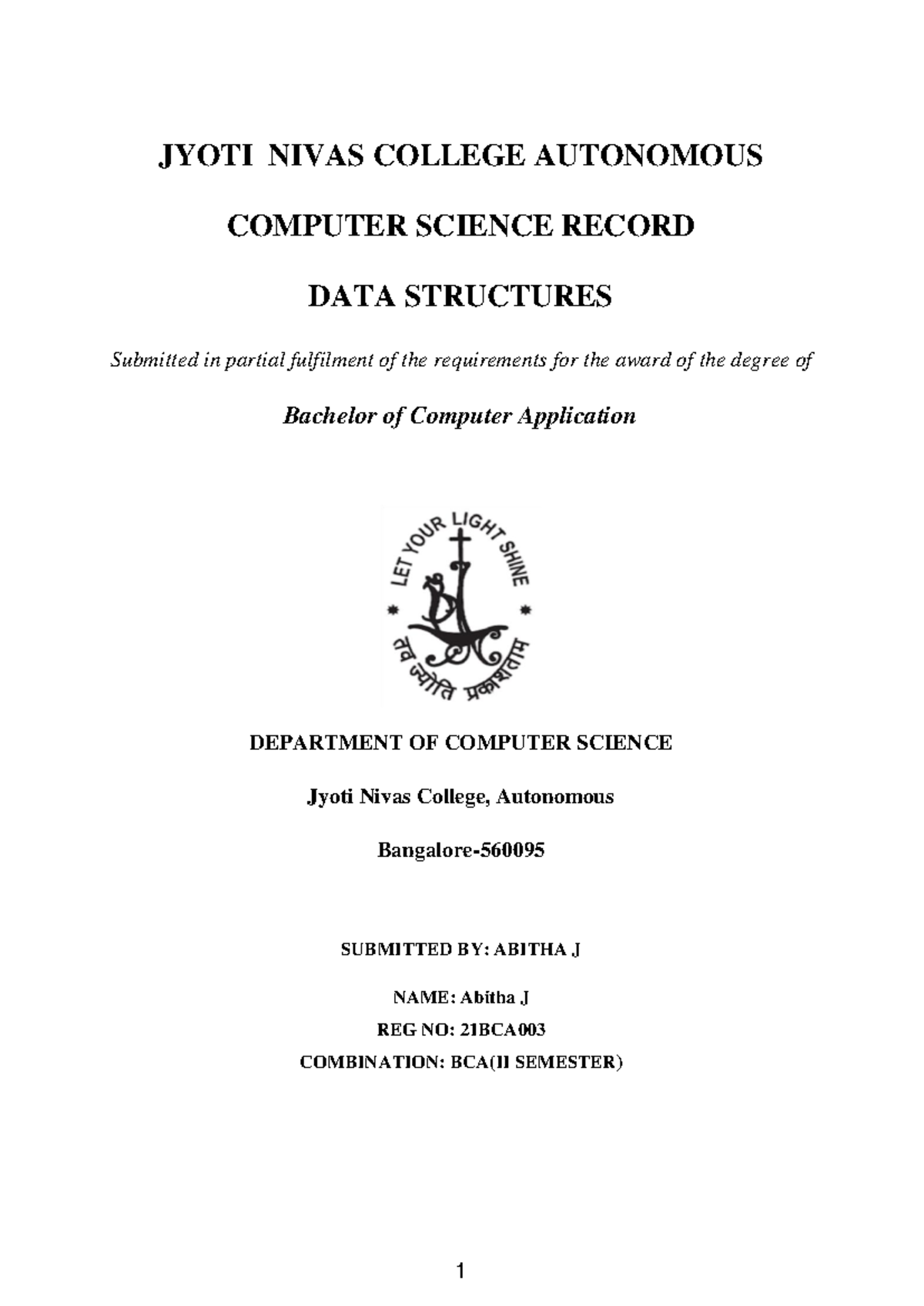 Abitha.J(21BCA003)Data structures Record July-2022 - JYOTI NIVAS ...