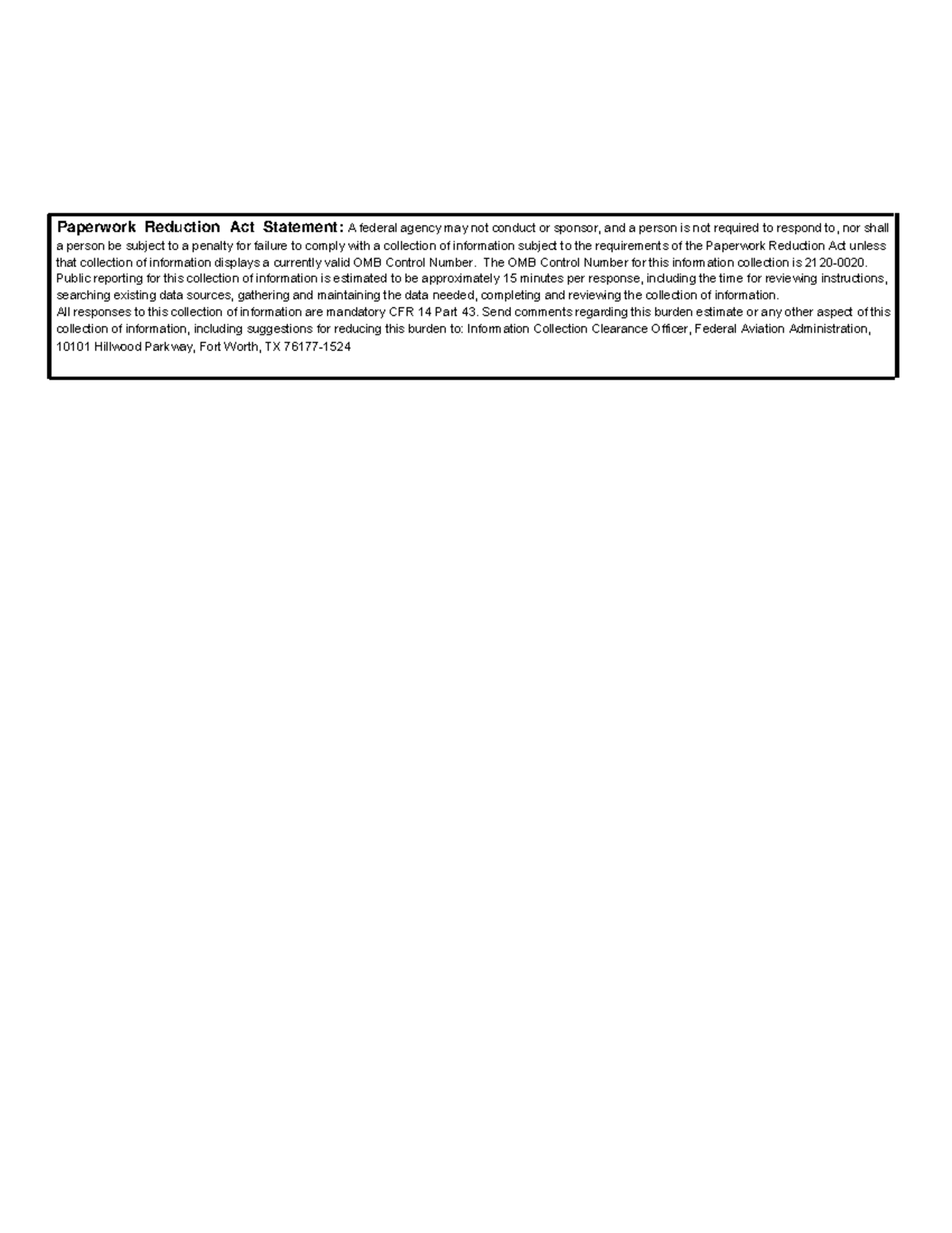 FAA Form 337 - Ssss - Paperwork Reduction Act Statement: A federal ...