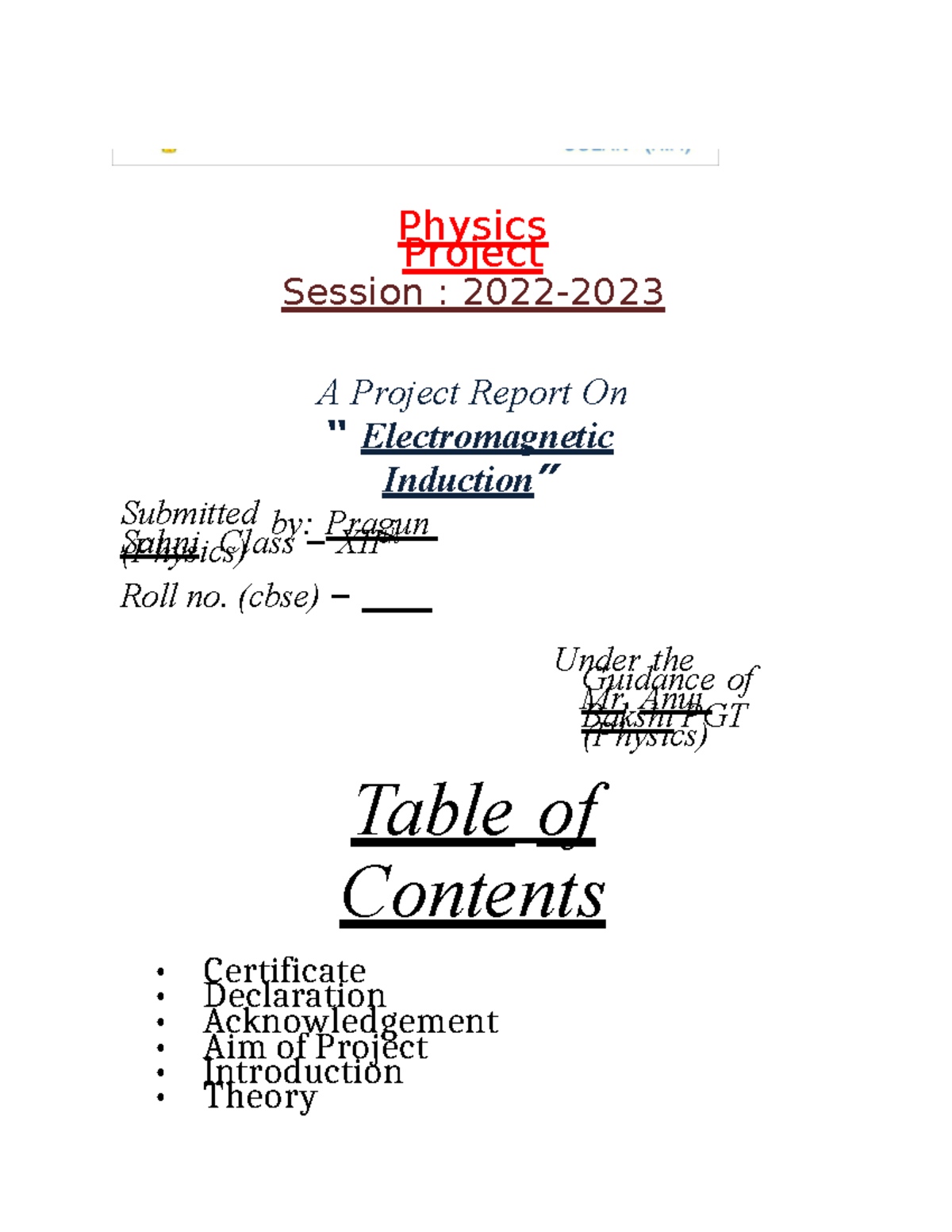 518901864 Physics Project Class XII 2021 22 Investigatory Project ...