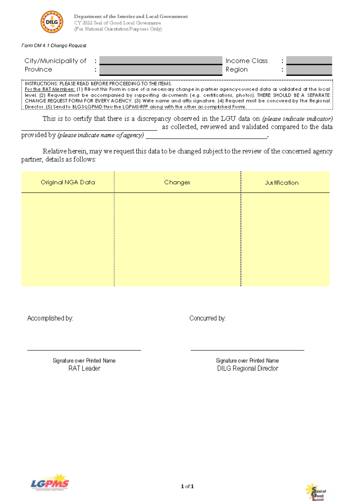 Form 4.1 CM Change Request - 1 of 1 Department of the Interior and ...