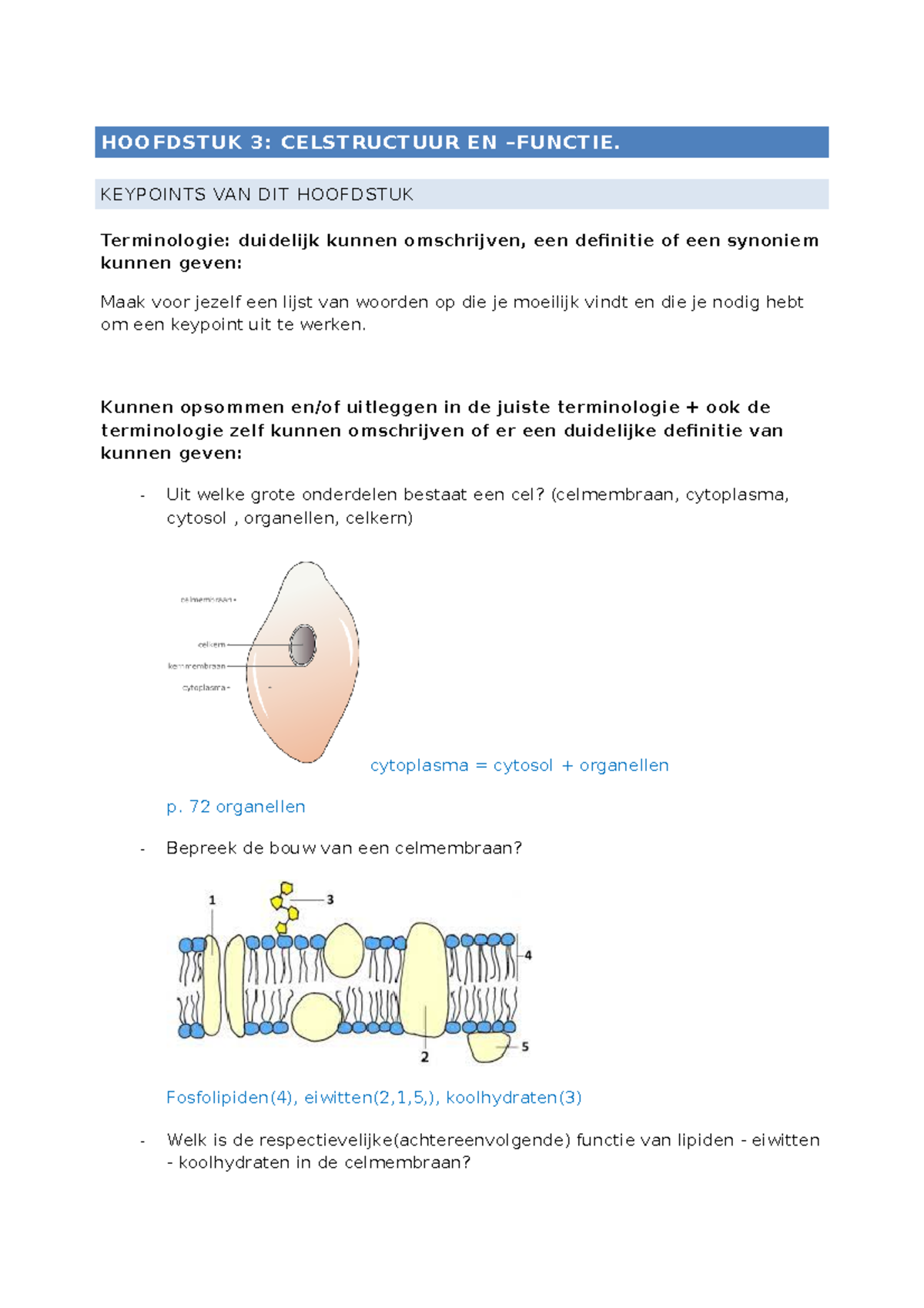 2122 03 Key-points De celstructuur en functie - HOOFDSTUK 3 ...