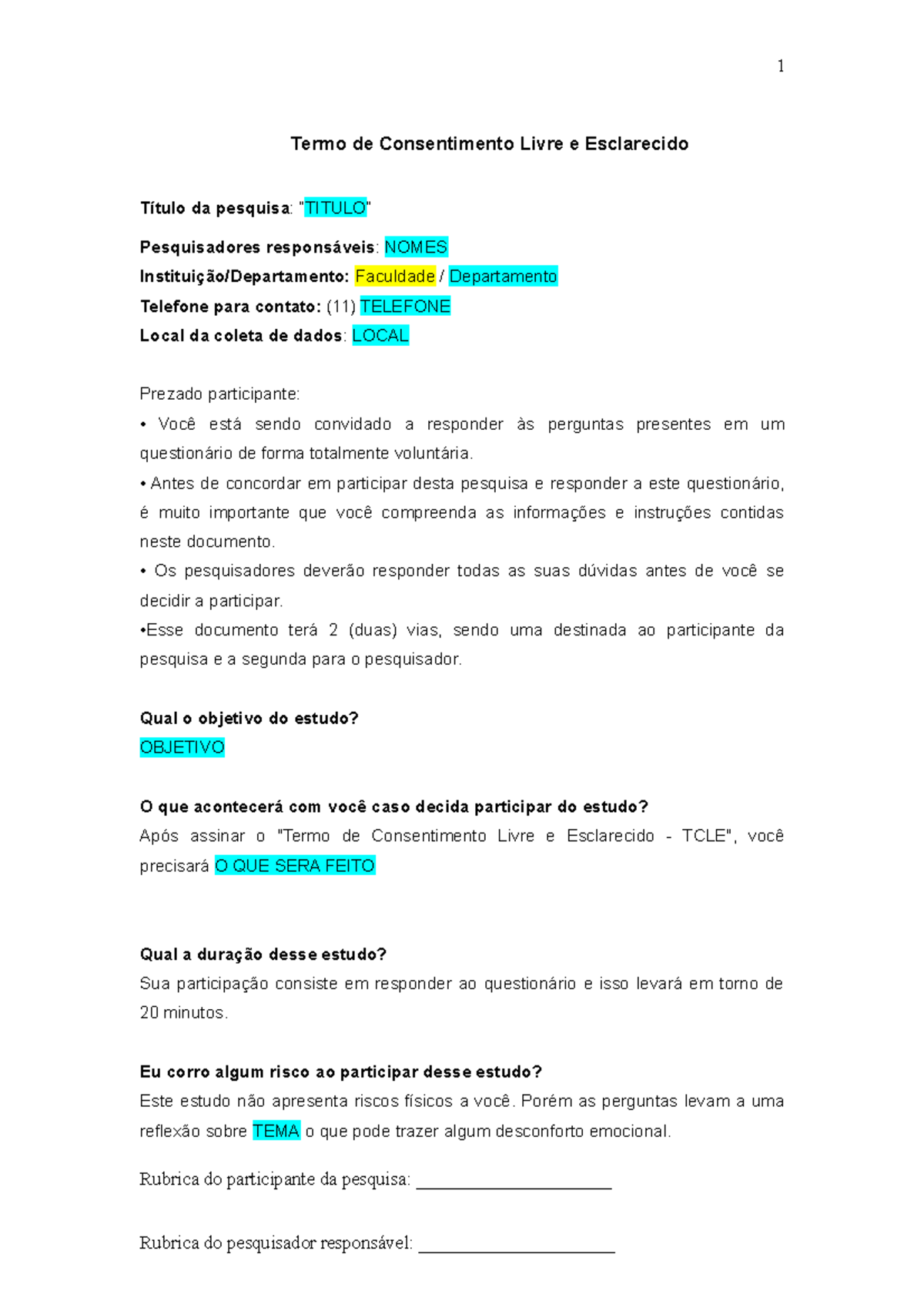 Tclemodelocpo - TCLE - Termo de Consentimento Livre e Esclarecido ...