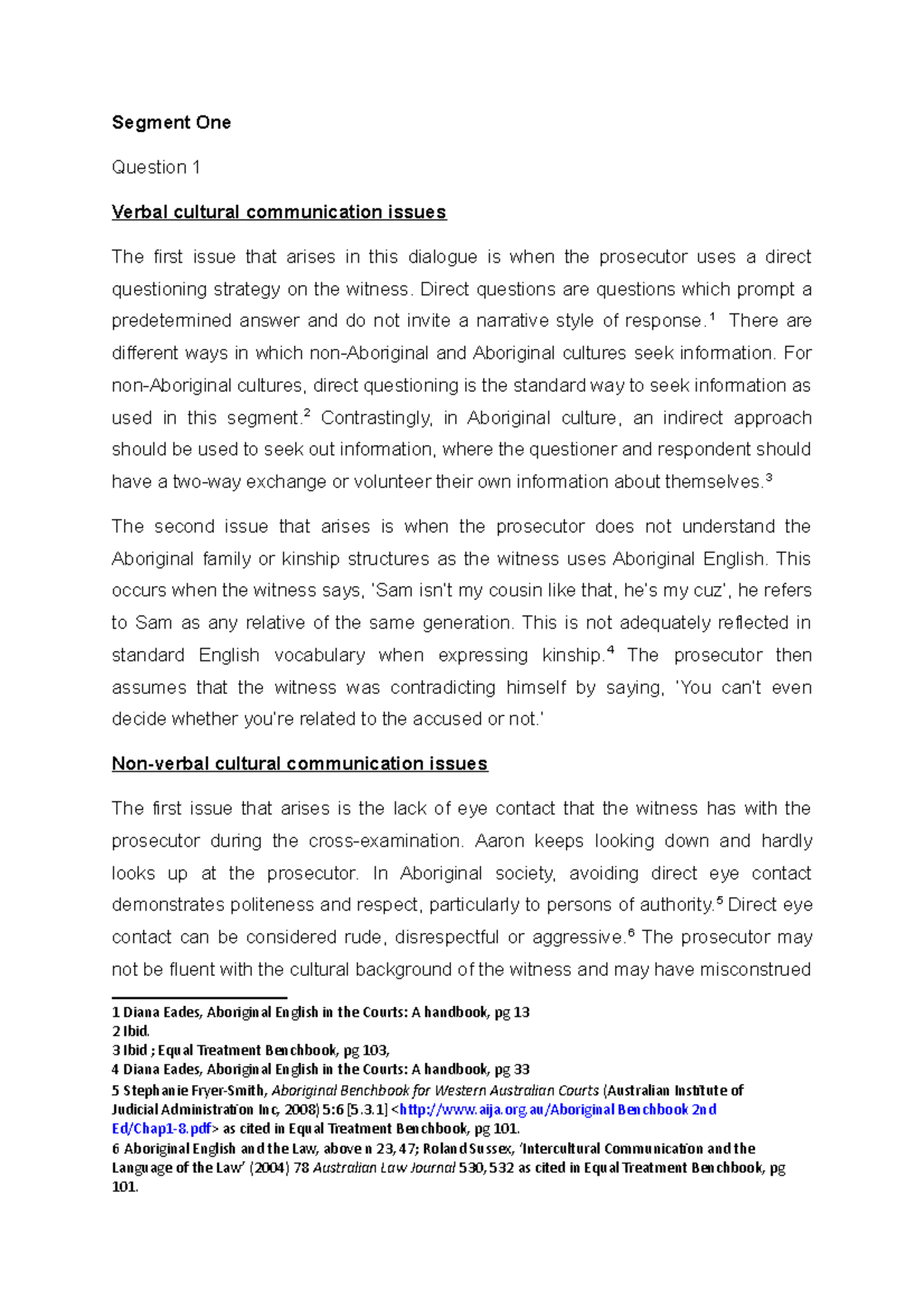 CCC Assessment Draft 1 - Segment One Question 1 Verbal cultural ...