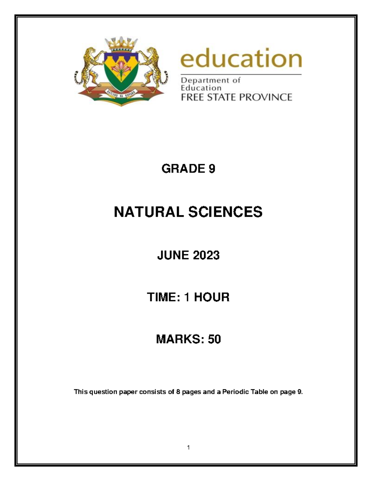 Natural Sciences Grade 9 June 2023 Question Paper Final 1689663678 ...