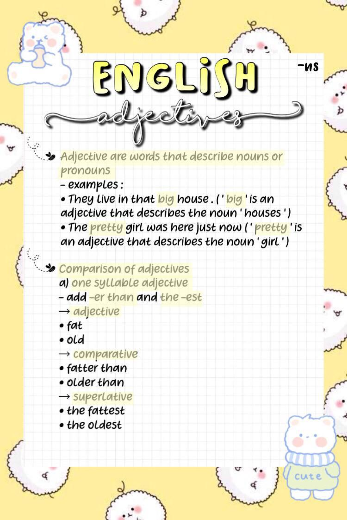 Adjectives exercises ELC - Grammar - Studocu