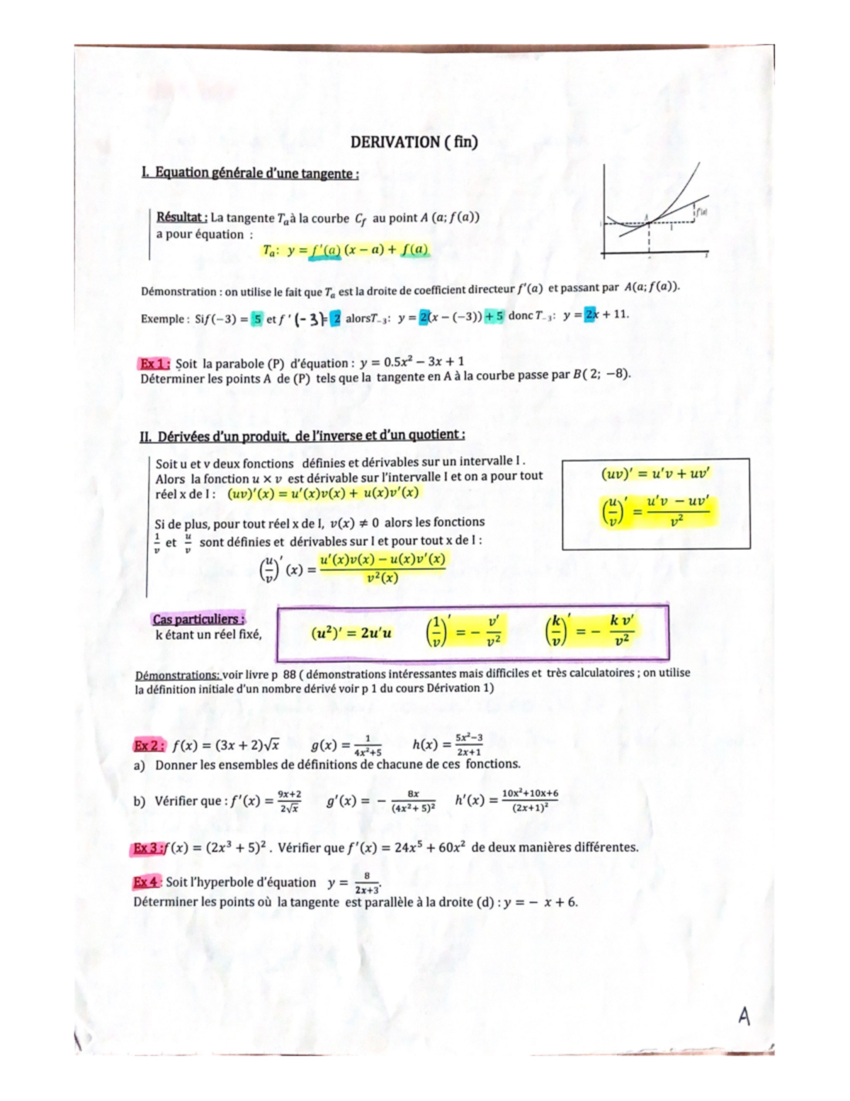 Chapitre 12 - Dérivation - Mathématiques - Studocu