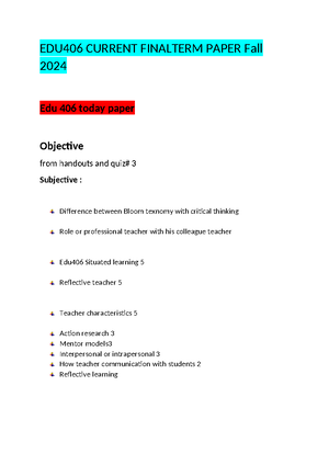 EDU406 Critical Thinking and reflective Practice( Grand QUIZ )( QUIZ NO ...