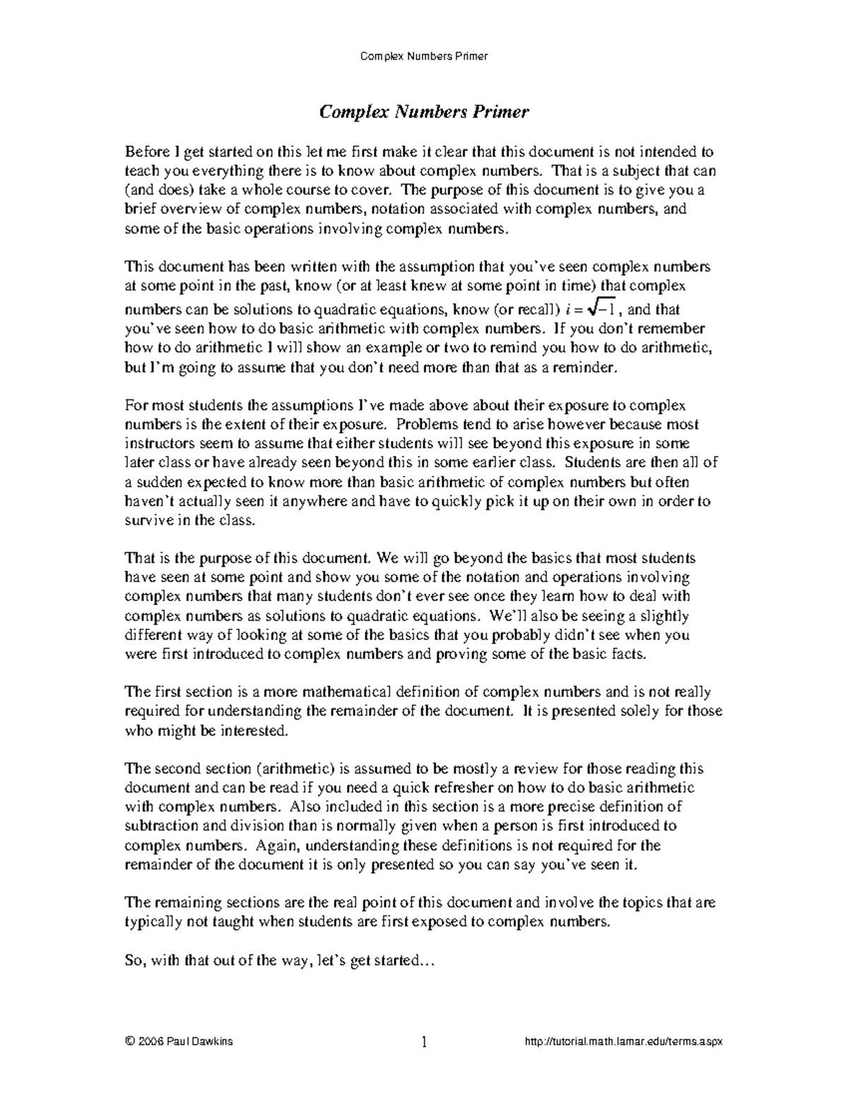 Complex Numbers-Linear algebra and trig - ####### Complex Numbers ...