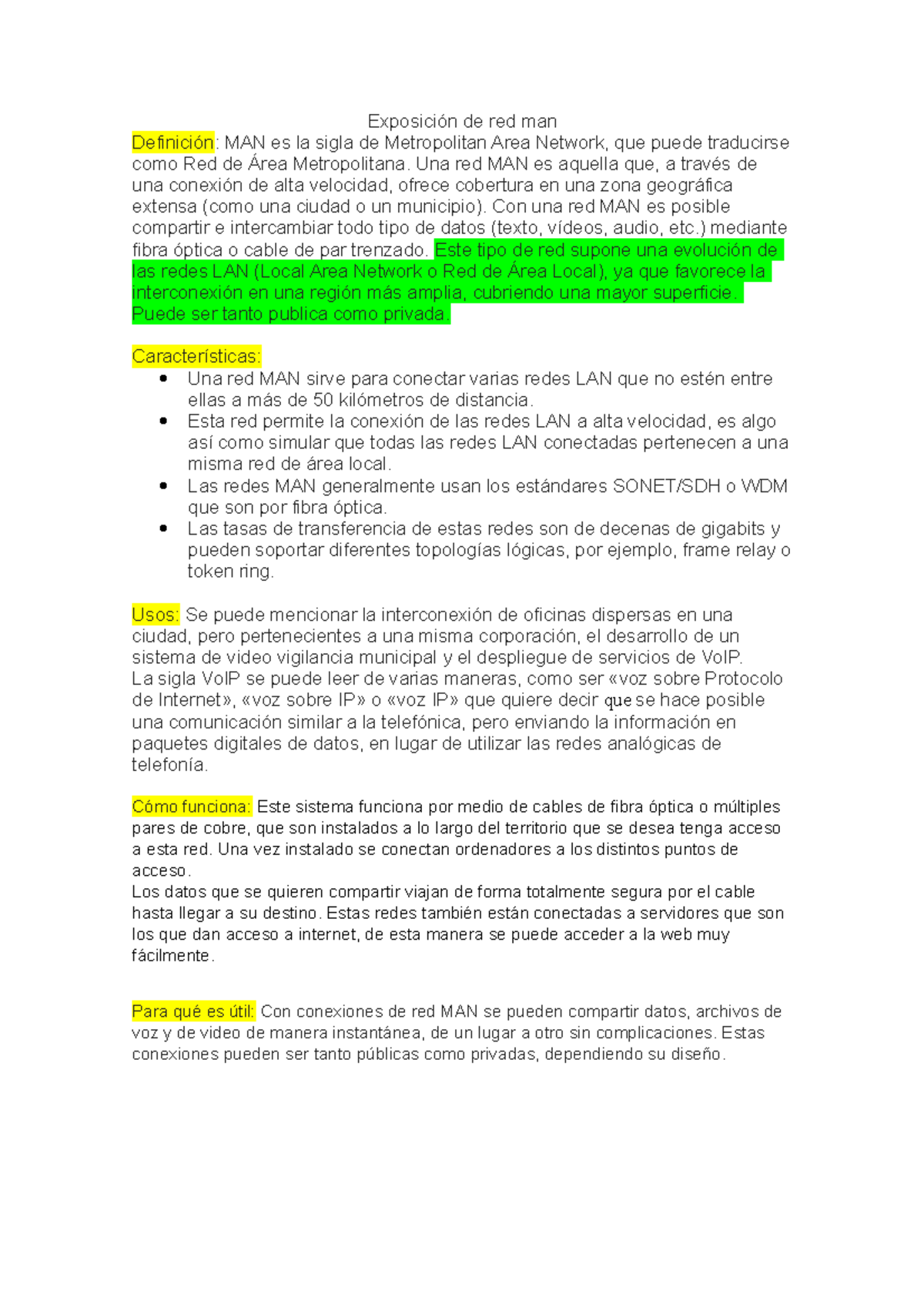 Resumen-MAN - Resumen sobre la red de área metropolitana - Exposición ...