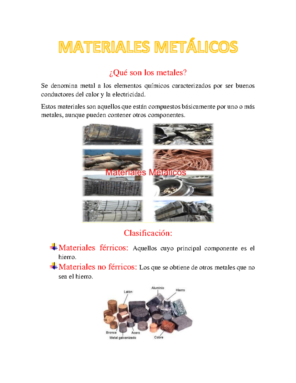 Ensayo Materiales Metalicos - ¿Qué son los metales? Se denomina metal a ...