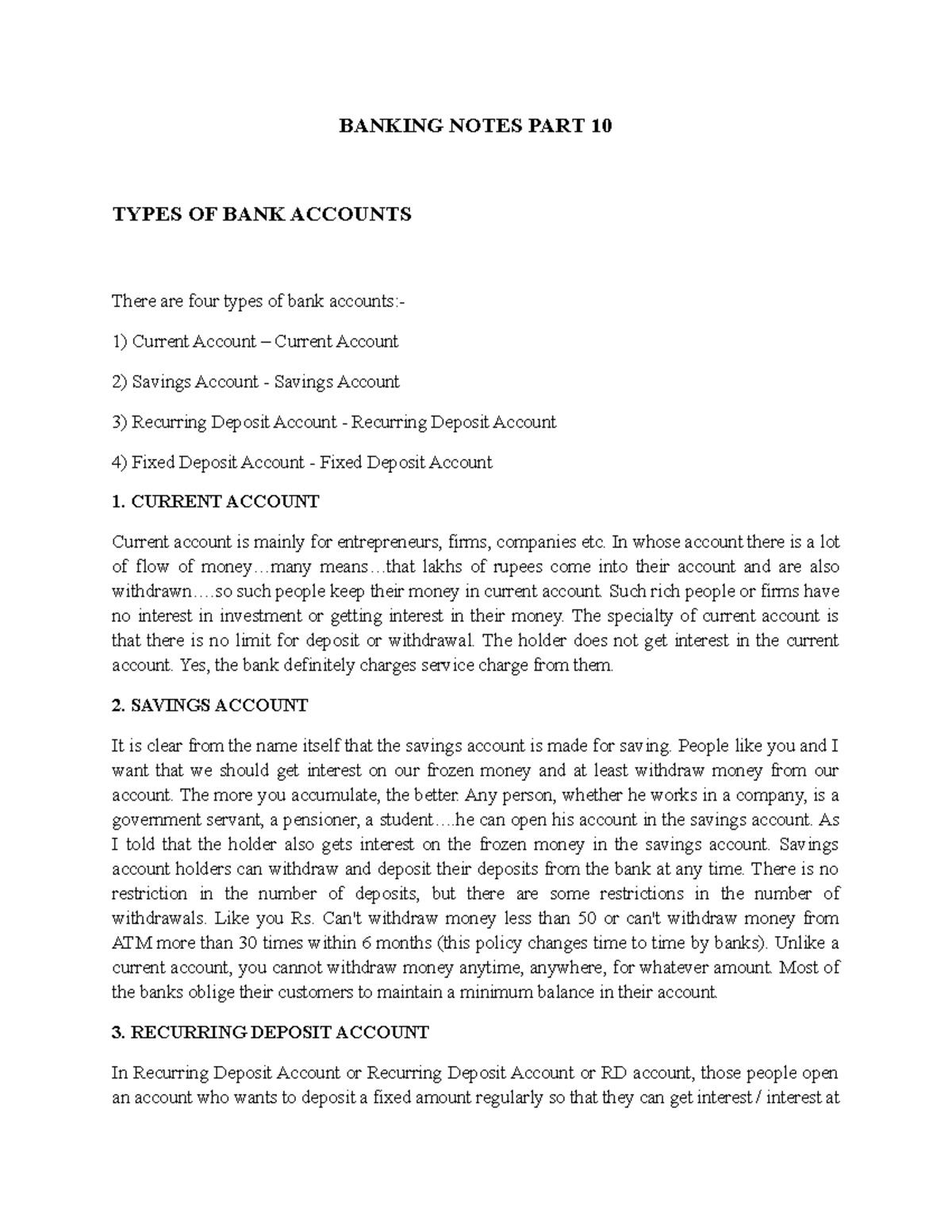 Banking Notes PART 10 - BANKING NOTES PART 10 TYPES OF BANK ACCOUNTS ...