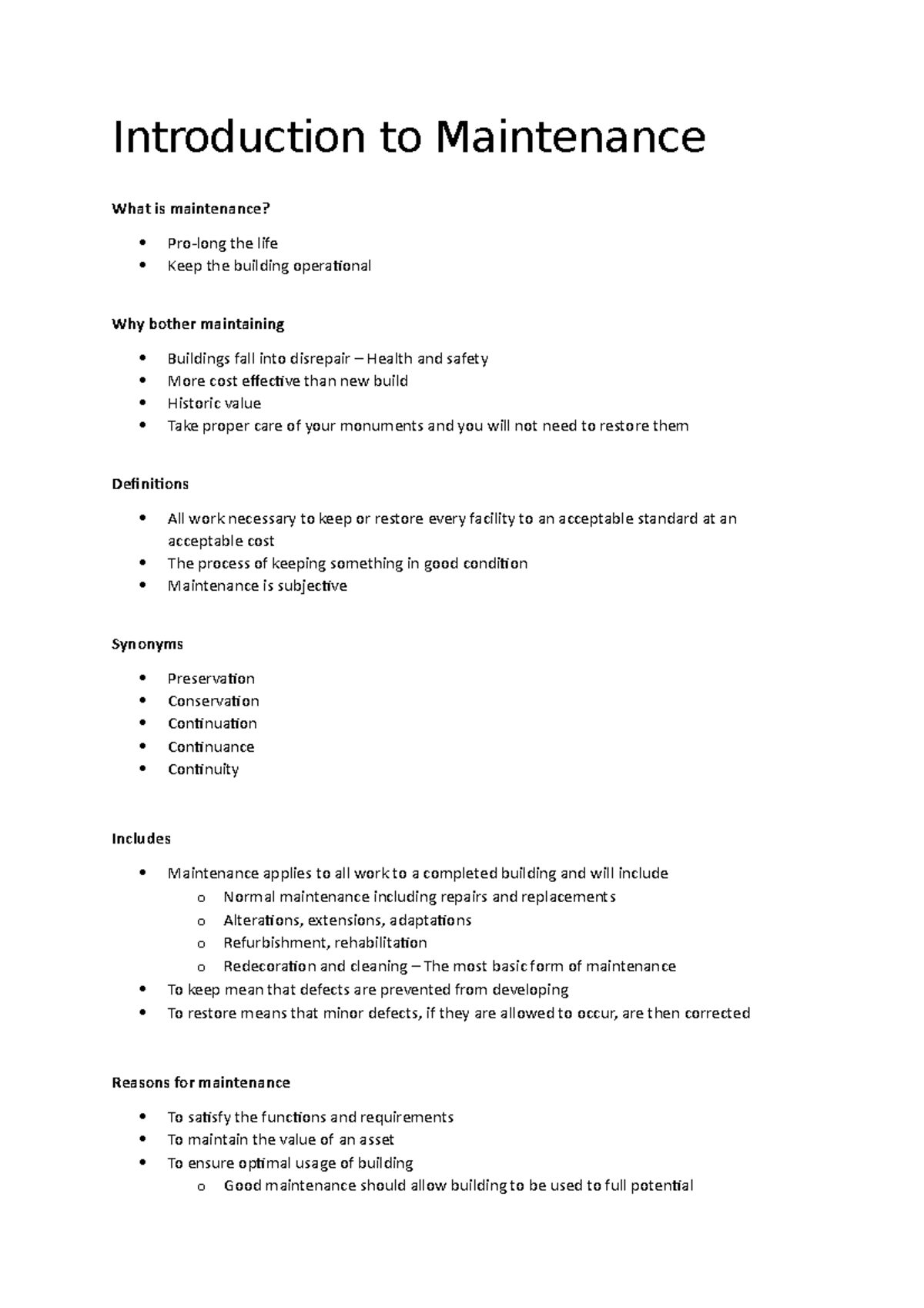 Lecture 1 - Introduction to Maintenance - Introduction to Maintenance ...