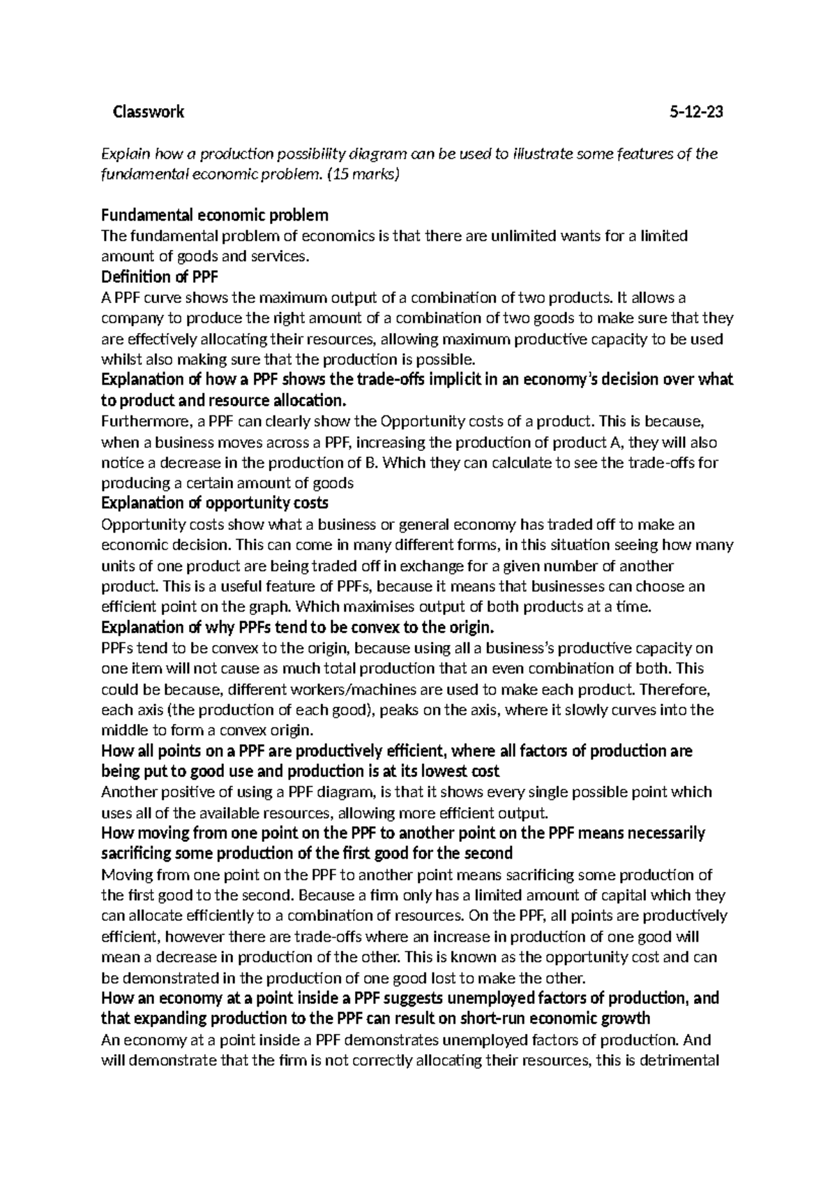 Economics PPF essay - Classwork 5-12- Explain how a production ...