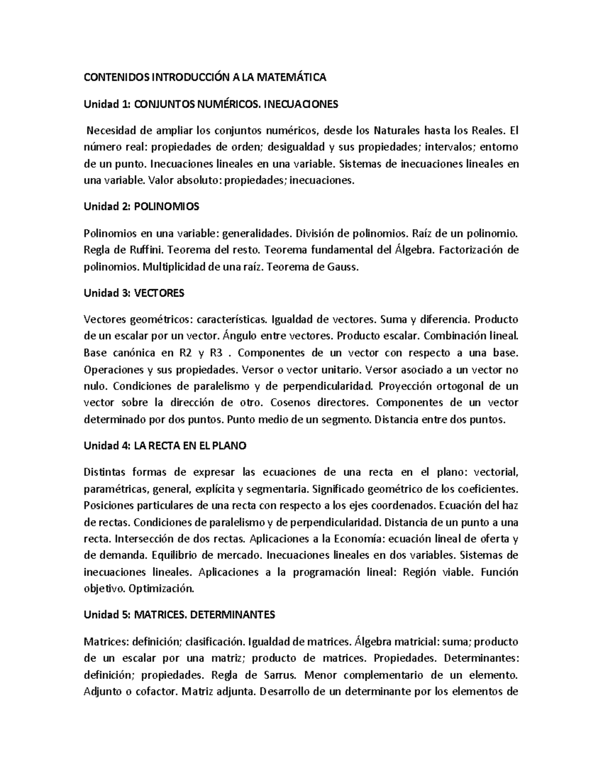 Contenidos Introducción A LA Matemática - CONTENIDOS INTRODUCCIÓN A LA ...