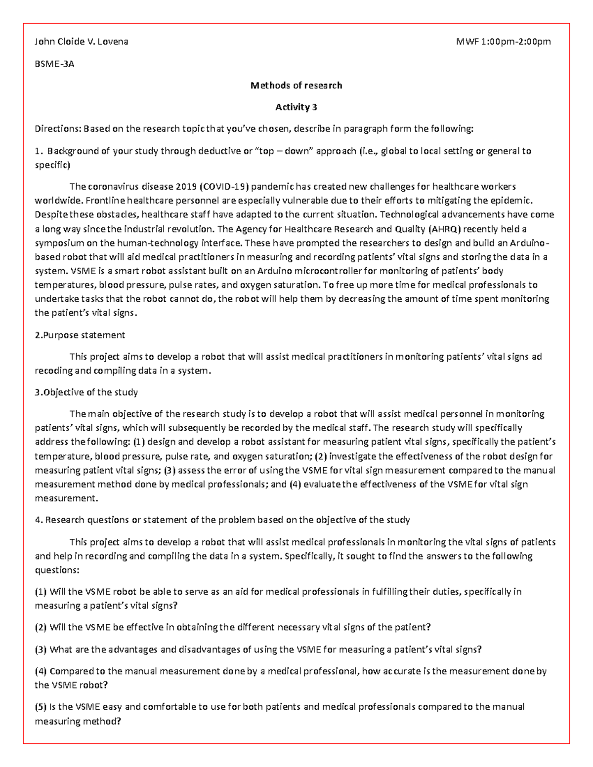 Methods of Research Activity 3 - John Cloide V. Lovena MWF 1:00pm-2 ...