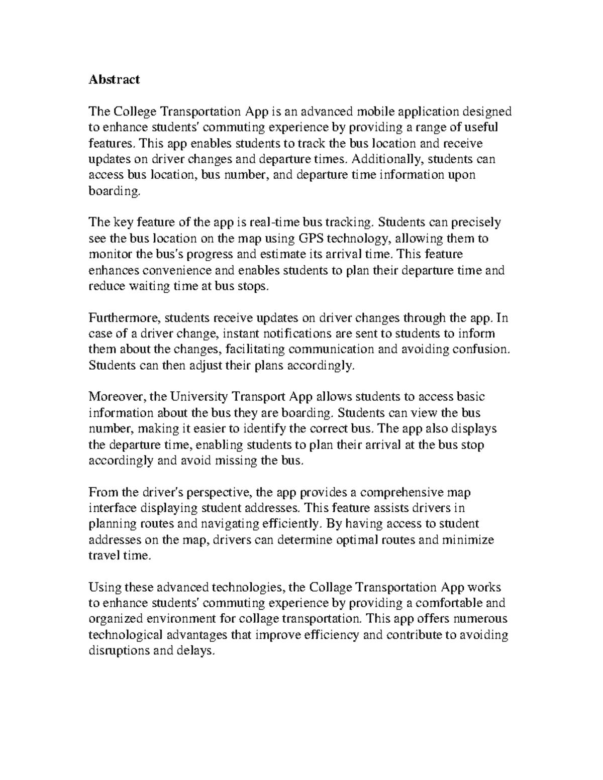 Collage transport app - assignment - Abstract The College ...