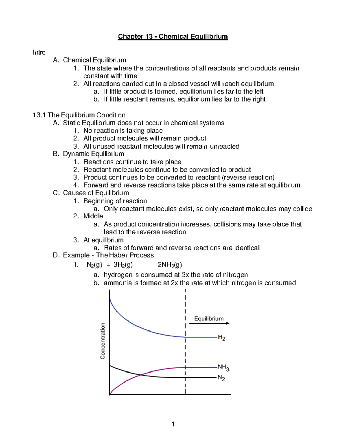 Chemistry Chapter 13- Chemical Equilibrium - Chapter 13 - Chemical ...
