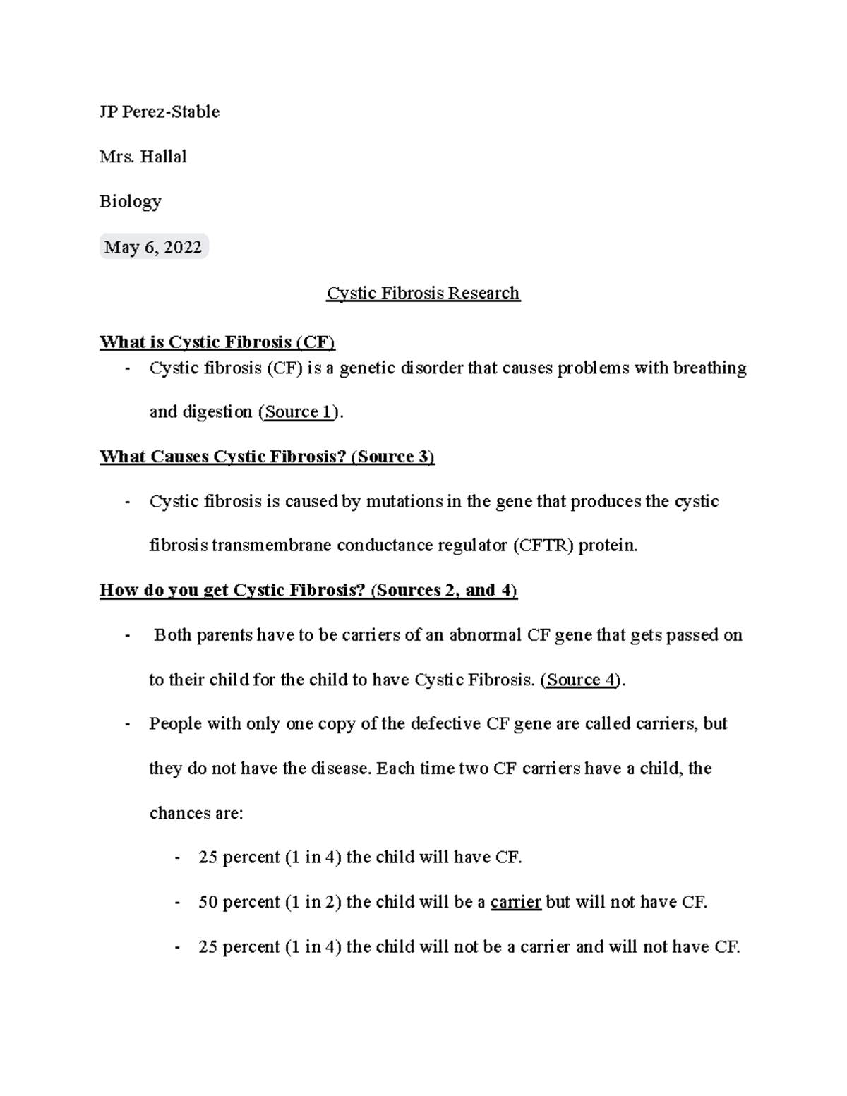 Cystic Fibrosis Research - JP Perez-Stable Mrs. Hallal Biology May 6 ...