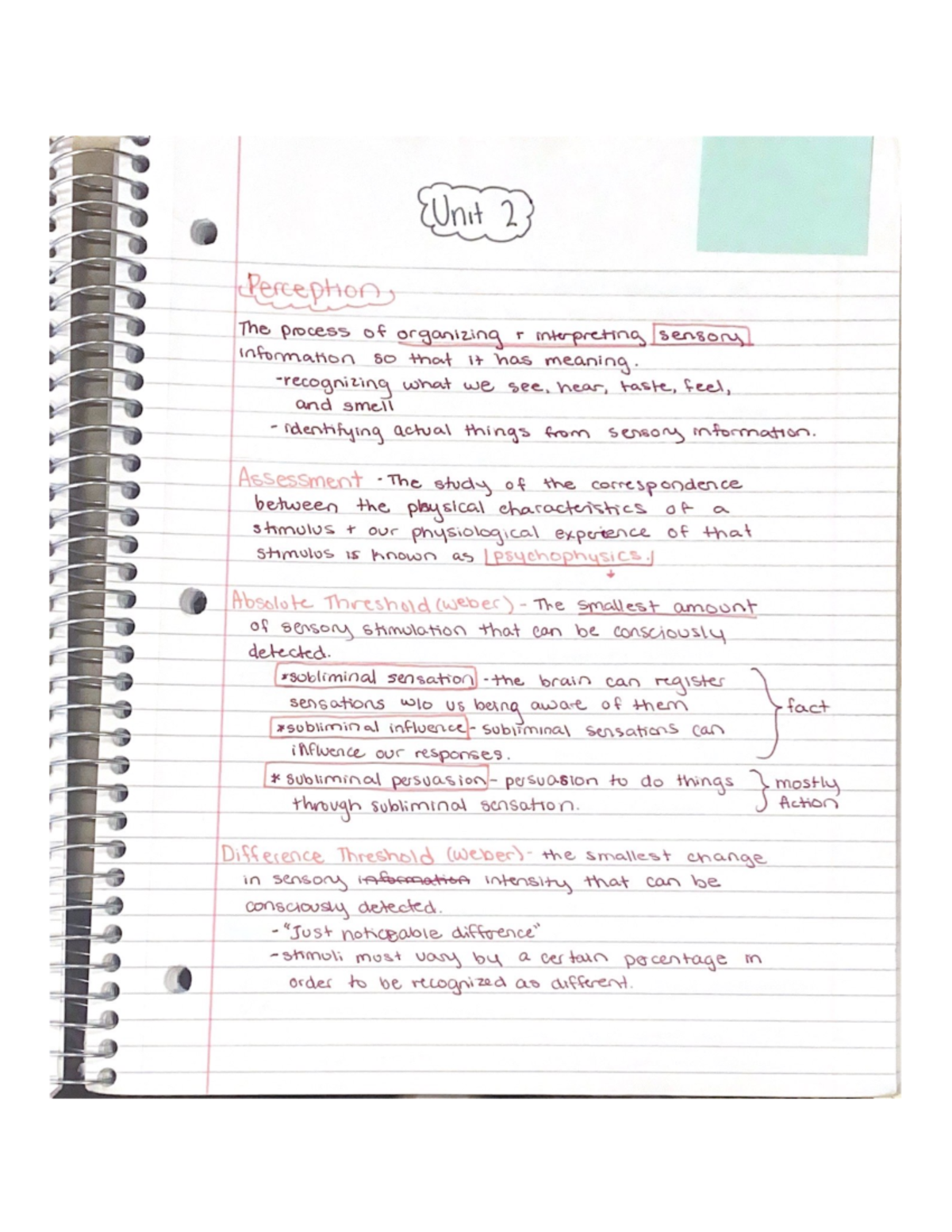 Unit 2 - Perception - PSYC 111 - NDSU - Studocu