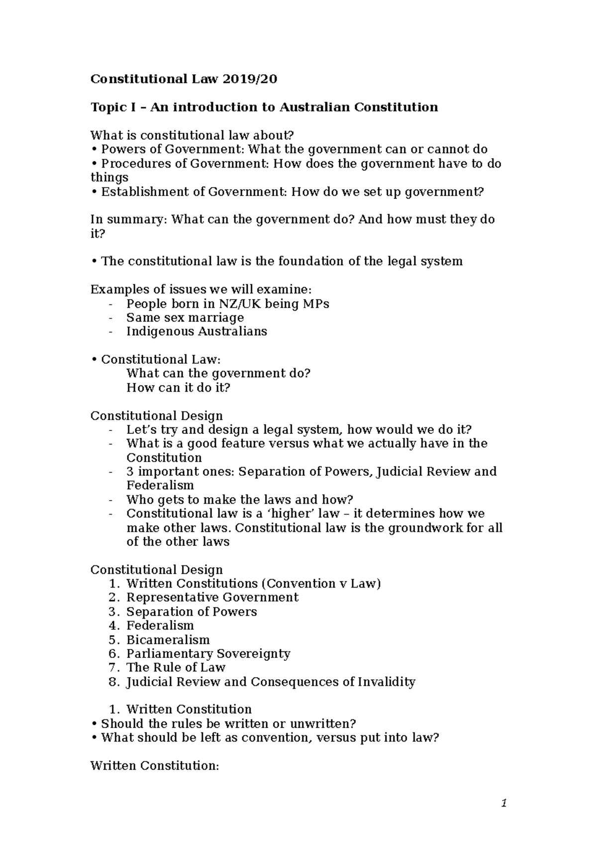 Constitutional Law 2019 - Constitutional Law 2019/ Topic I – An ...