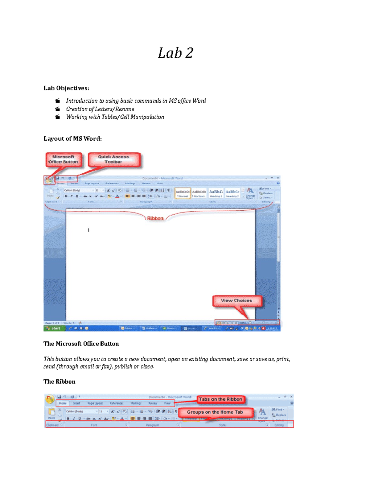 Lab 2 10032021 101223 am - Lab 2 Lab Objectives: Introduction to using basic commands in MS ...