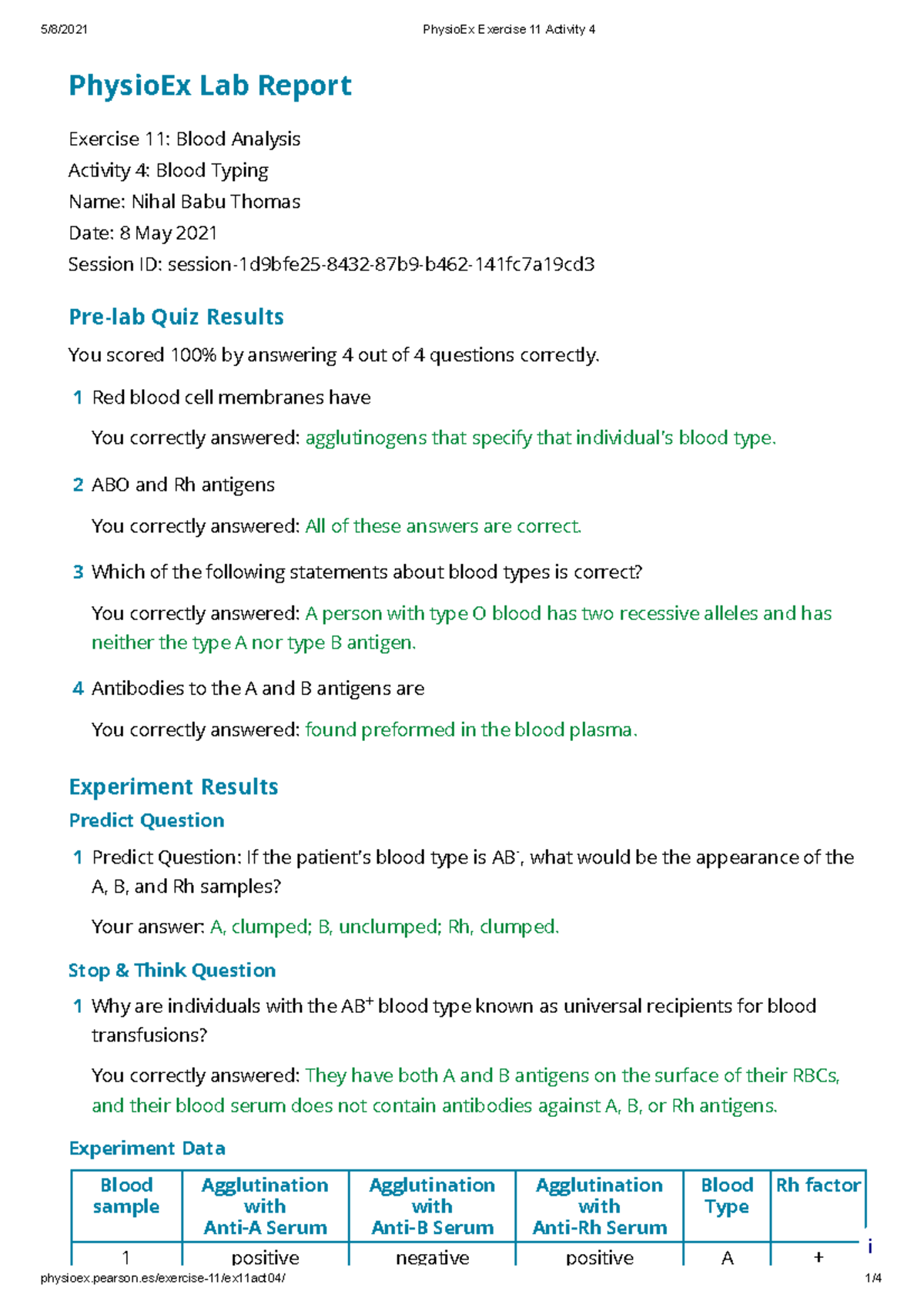 Physio Ex Exercise 11 (Activity 4) - Experiment Answers - PhysioEx Lab ...