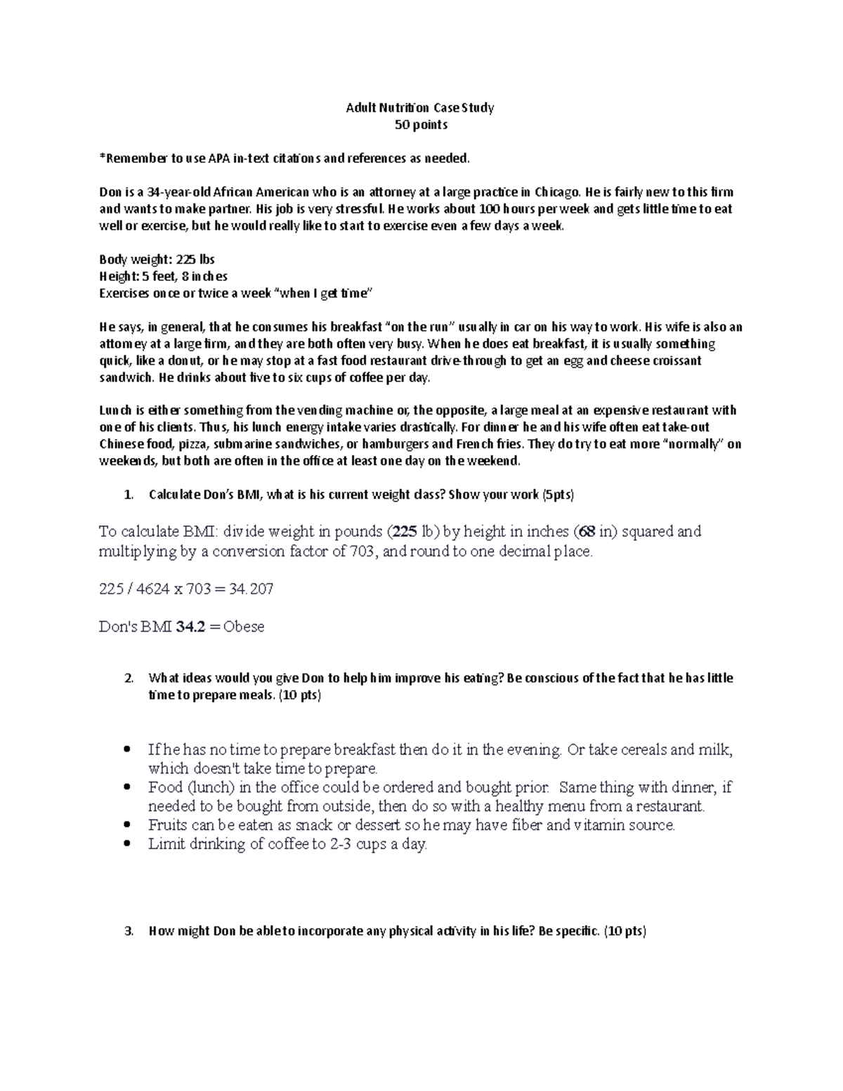 Adult Nutrition Case Study FCS 217 - Adult Nutrition Case Study 50 ...