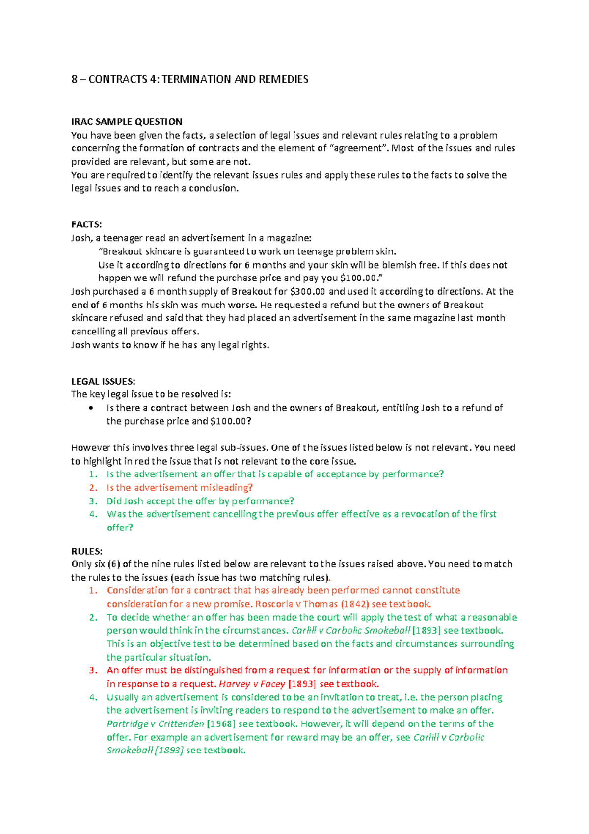 LEGL - 8 - Contracts 4: Termination and Remedies - 8 – CONTRACTS 4 ...